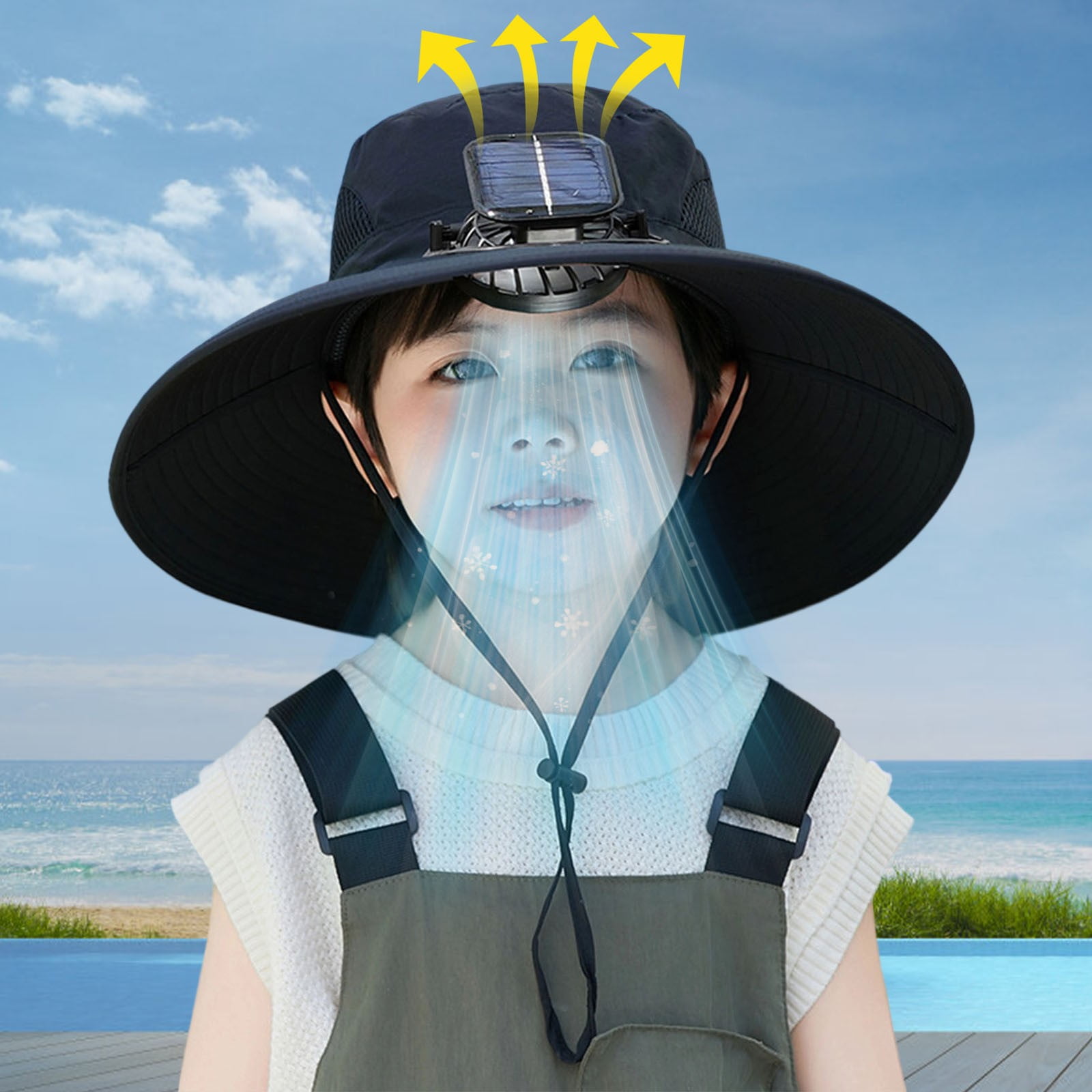 COM1950s Childrens Solar Usb Fan Hat,Lightweight Adjustable Sun Visor ...