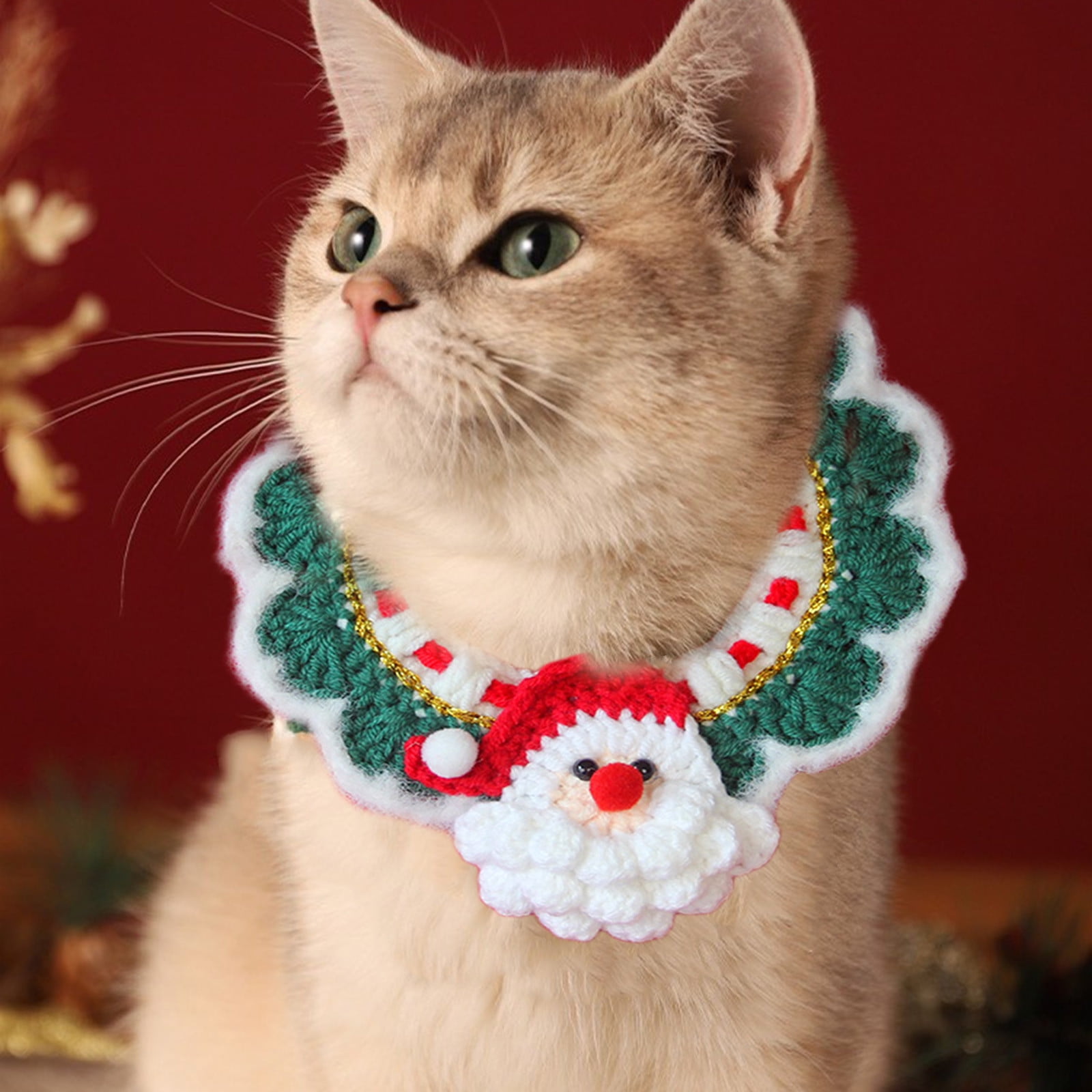COM1950s Christmas Pet Collars Hand-Woven Crochet Bib Kitten Necklace ...