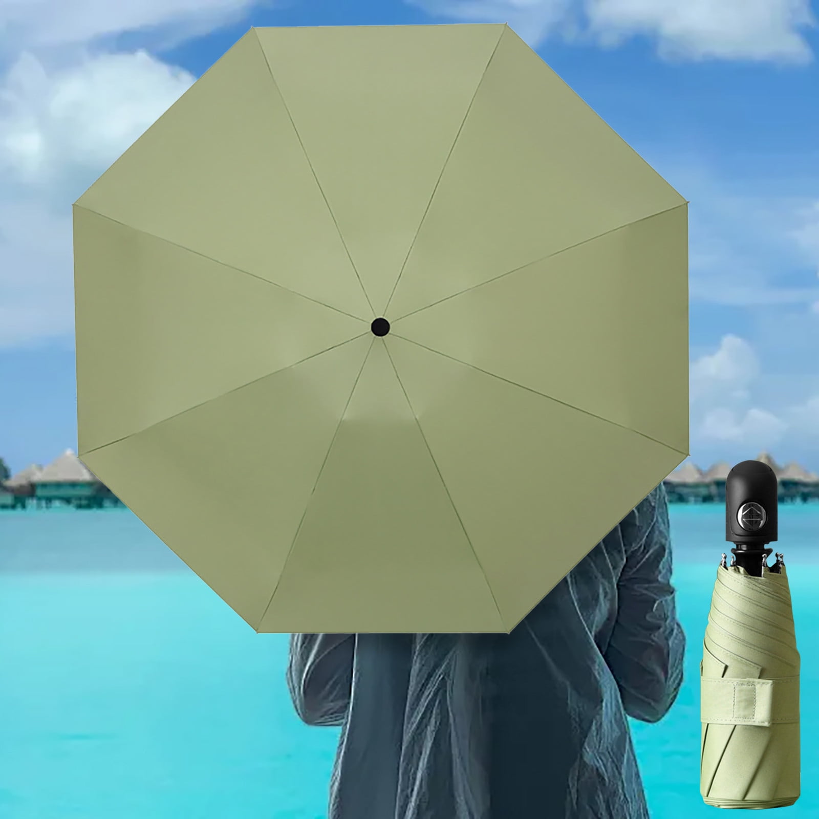 COM1950s Compact Automatic Umbrella,Windproof with Reinforced Frame ...