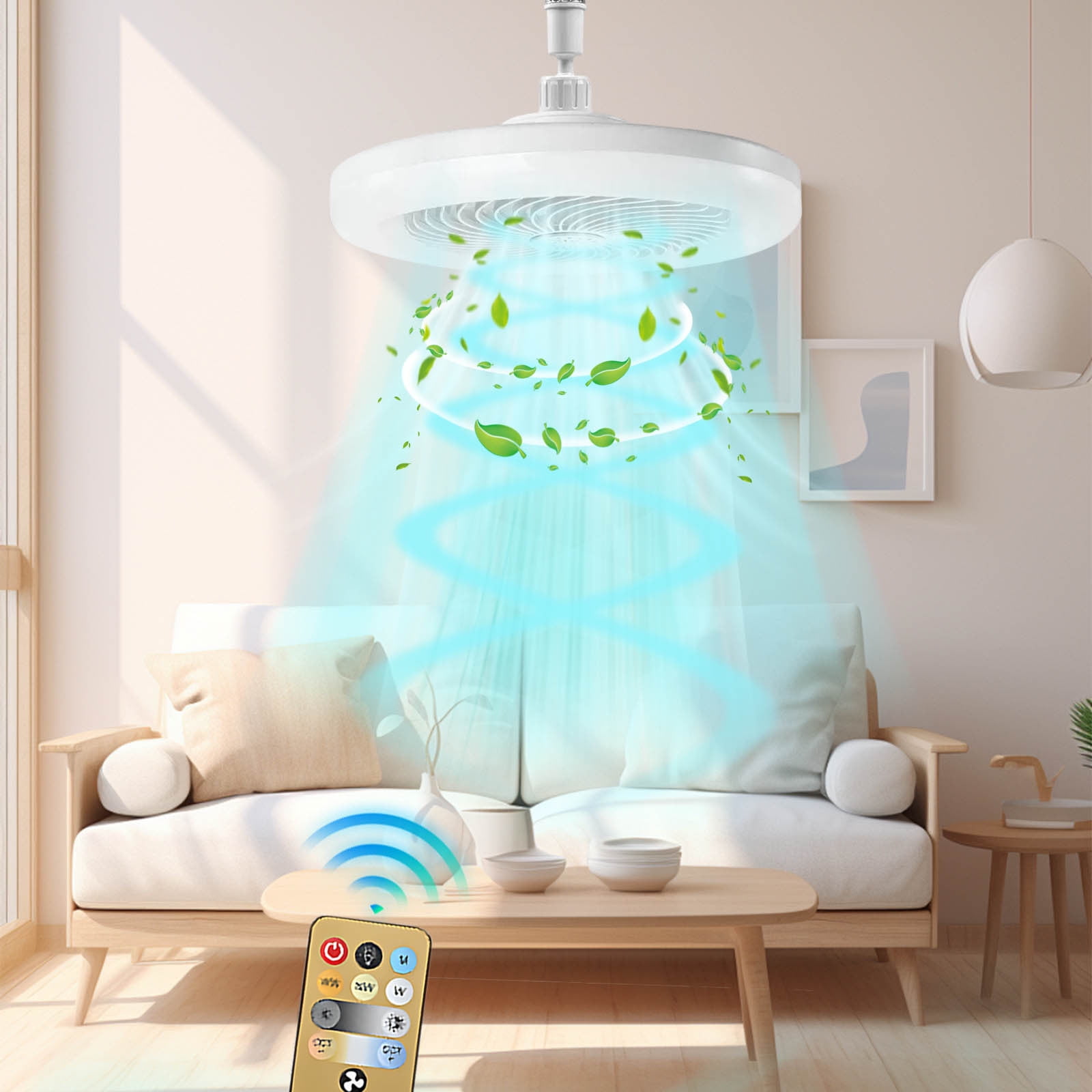 COM1950s Compact Ceiling Fan Light with Remote Control,E27 Socket ...