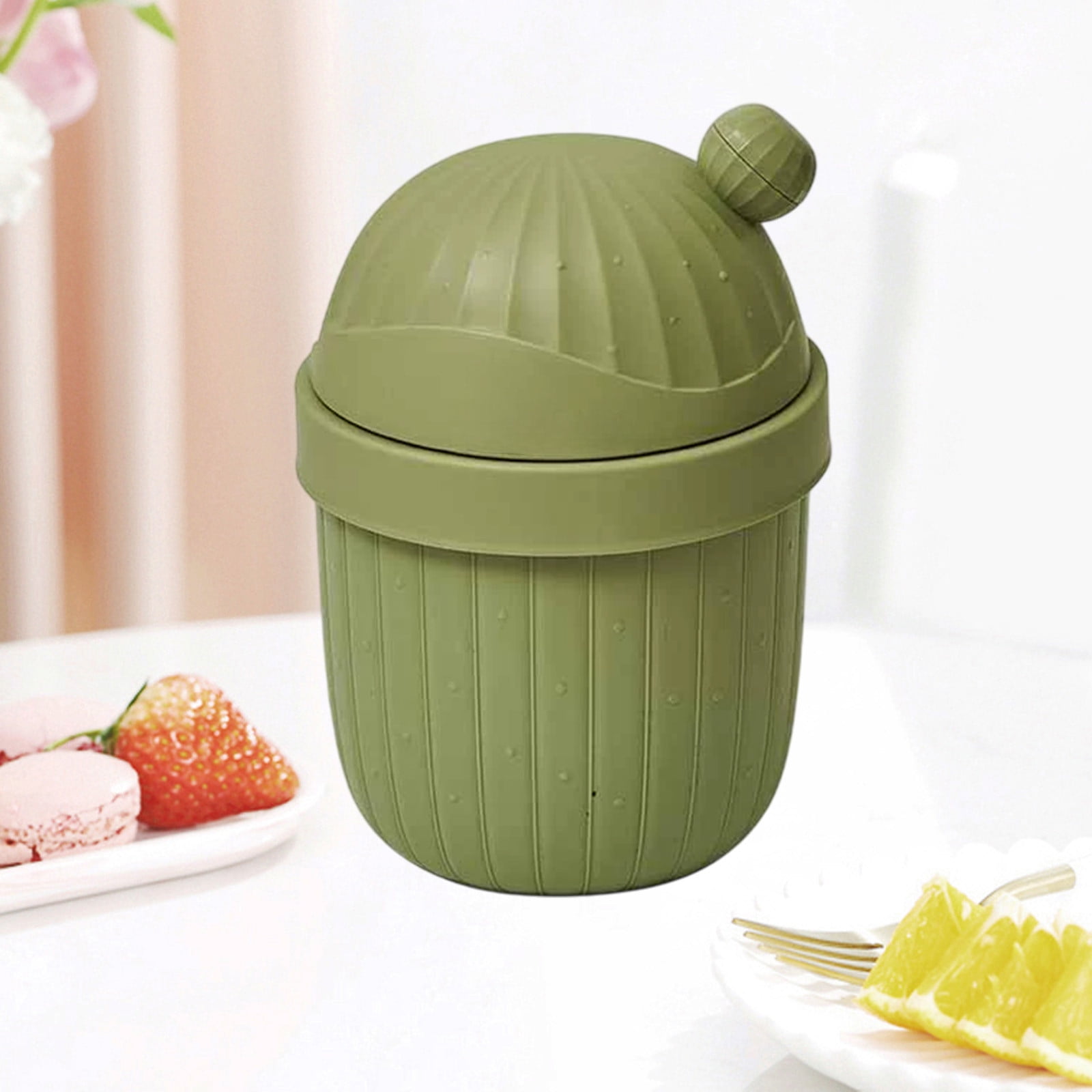 COM1950s Compact Mini Desk Trash Can with Sliding Lid,Space-Saving ...