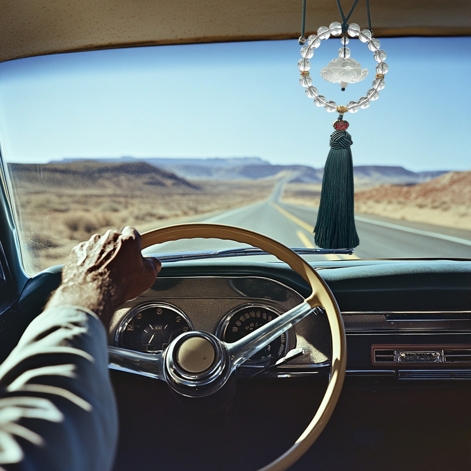 COM1950s Crystal Car Rearview Mirror Pendant, Lotus Design Antique ...