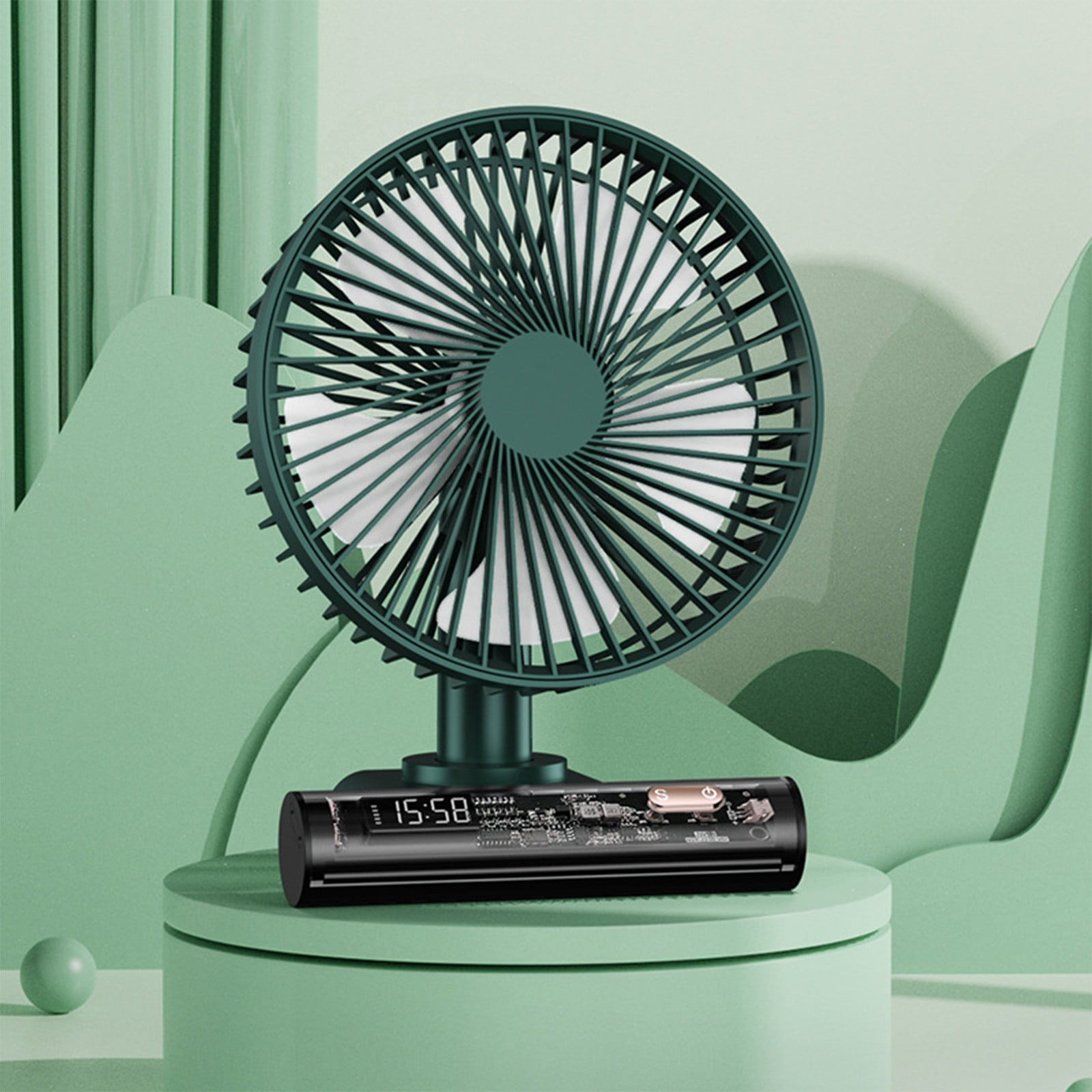 COM1950s Desk Fan,Usb Fan with Clock,Quiet Oscillating Small Fan for ...