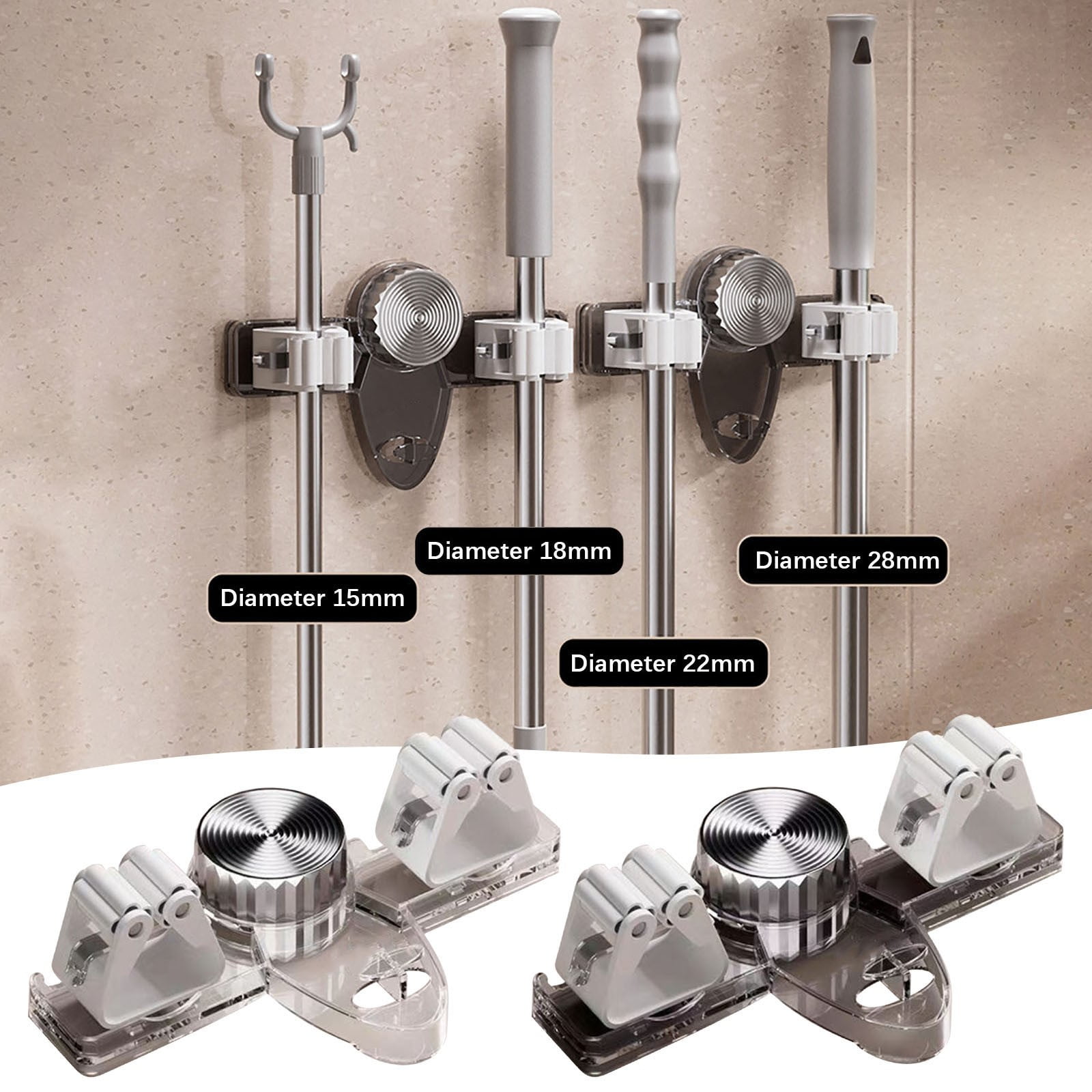 COM1950s Double Suction Mop Holder 2 Clips Adjustable,360° Rotation No ...