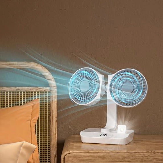 COM1950s Dual Head Fan,Personal Usb Desk Fan with Flexible Gooseneck ...