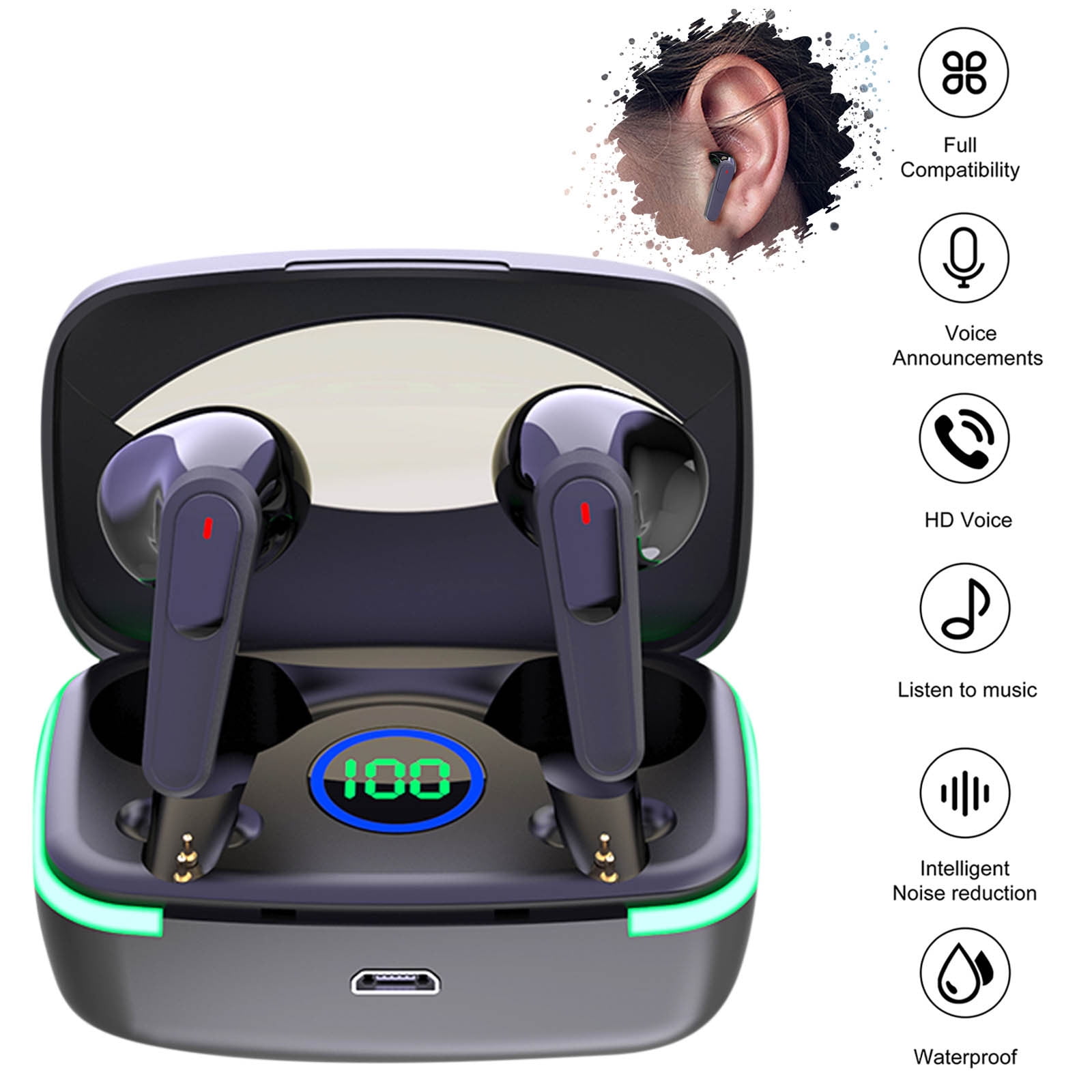 COM1950s Earbuds Wireless Bluetooth Earbuds 2025 Bluetooth 5.3 Headset ...