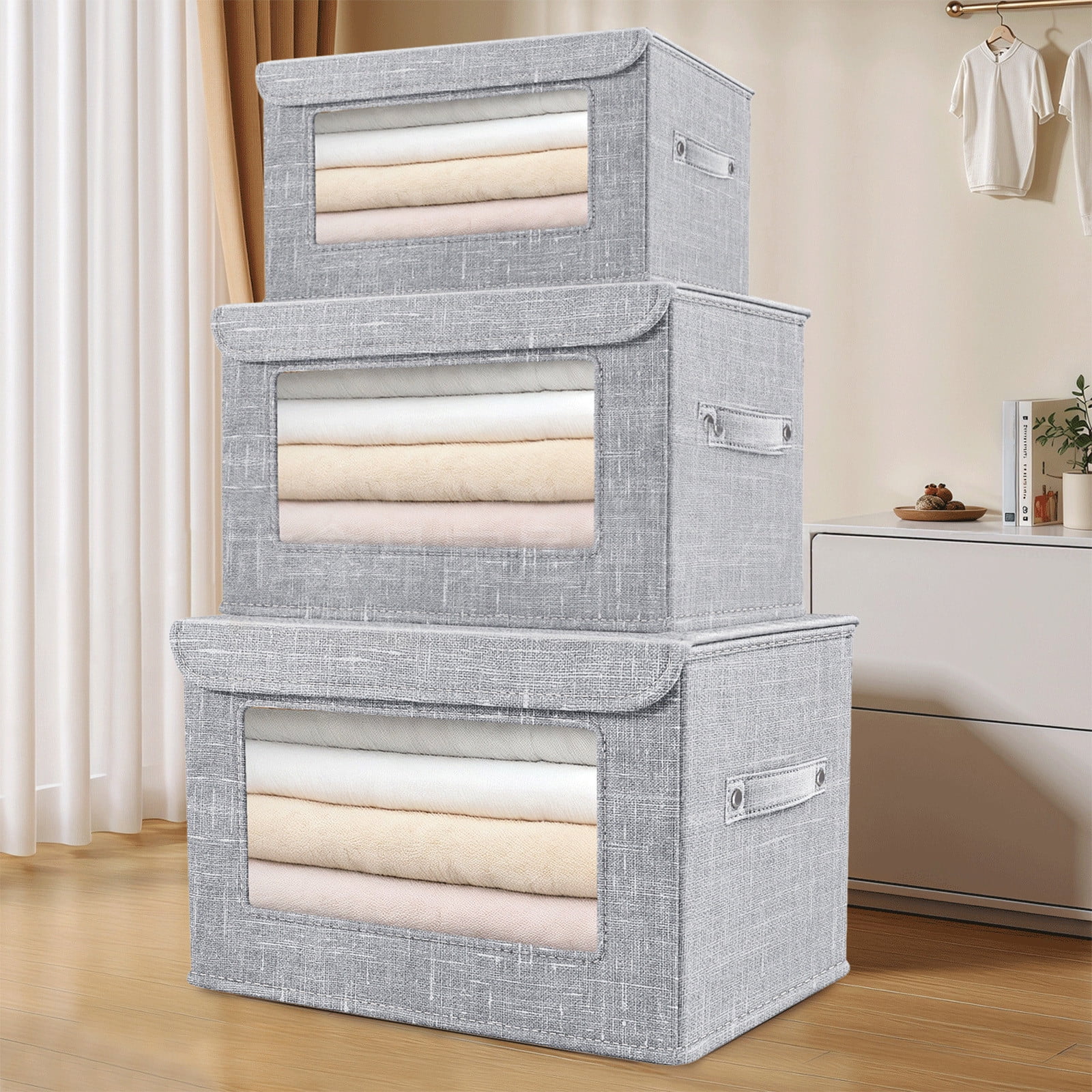 COM1950s Foldable Storage Bins with Pvc View Window,Fabric Collapsible ...