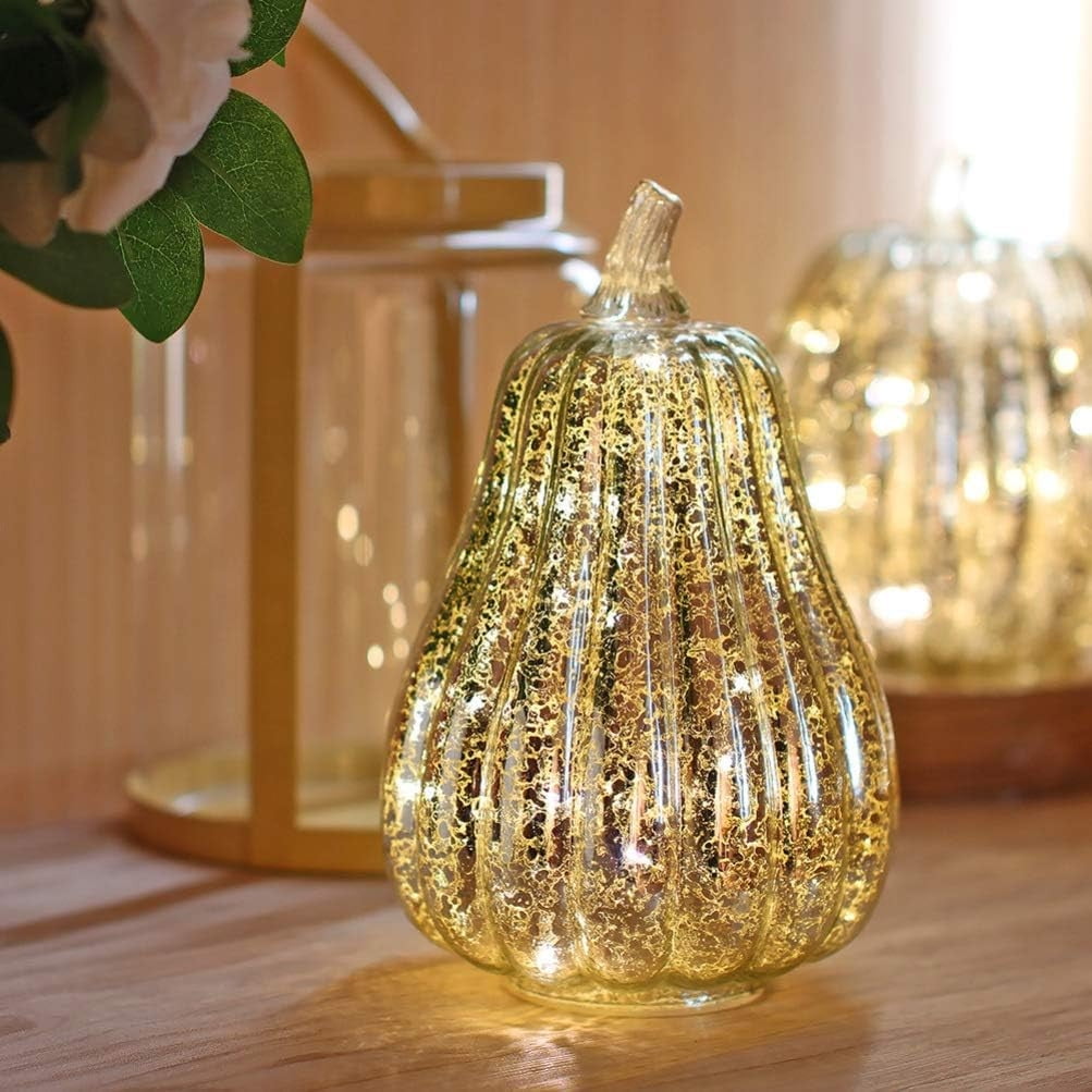 COM1950s Glass Pumpkin Light,Led Halloween Decor with Battery Operated ...