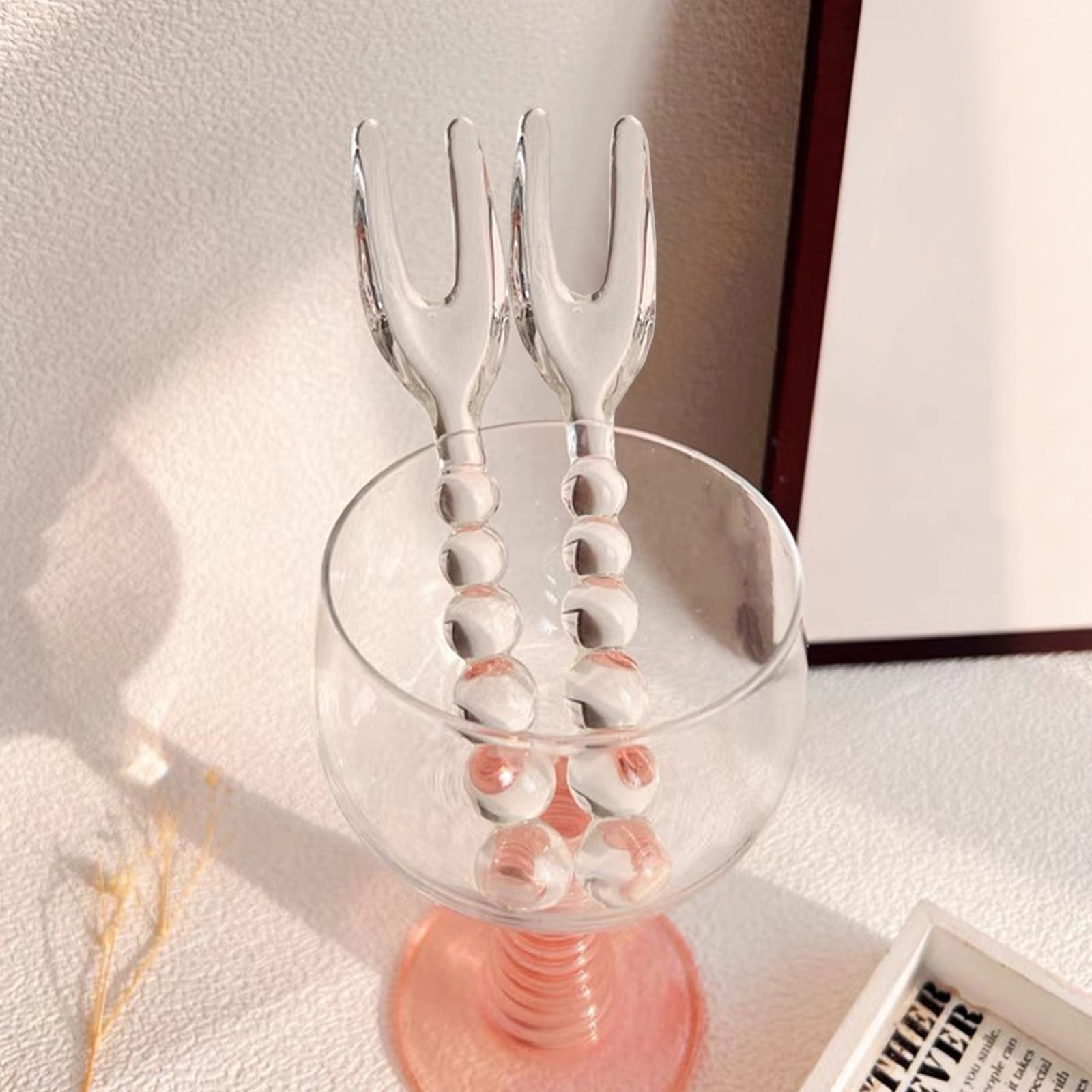 COM1950s Glass Spoons and Forks- Tea/Coffee Spoons,Glass Bead Kitchen Dining Table Glass ...