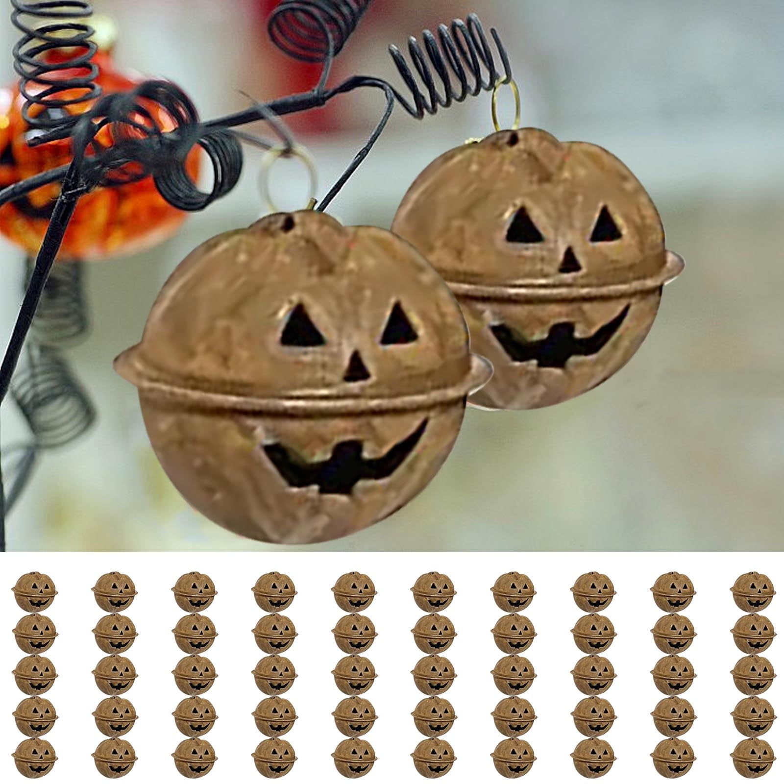 COM1950s Halloween Bells,Pumpkin Jingle Bells Set of 50,Rustic Metal ...