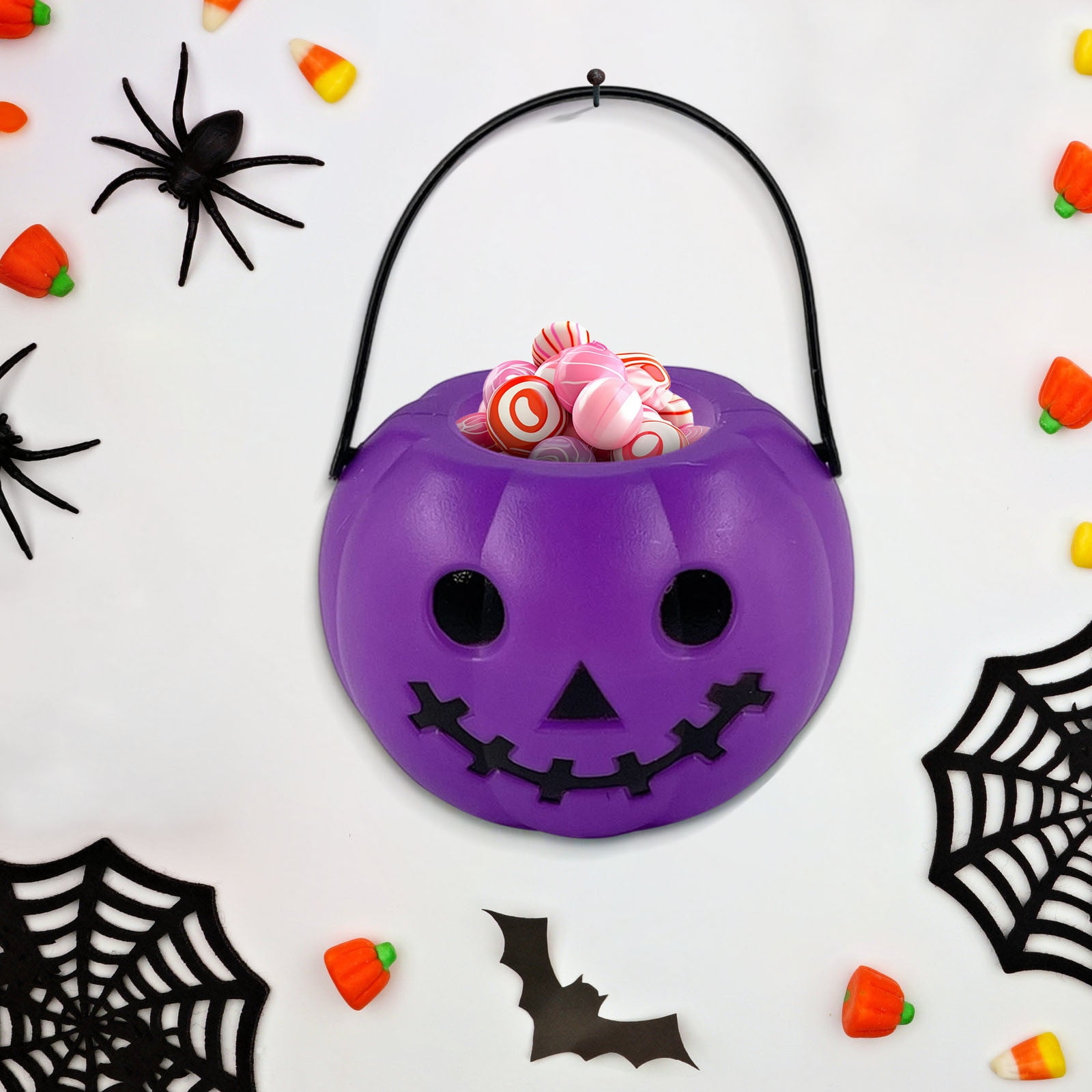 COM1950s Halloween Candy Bucket,6In Plastic Trick Or Treat Pail with Handle for Kids,Portable ...