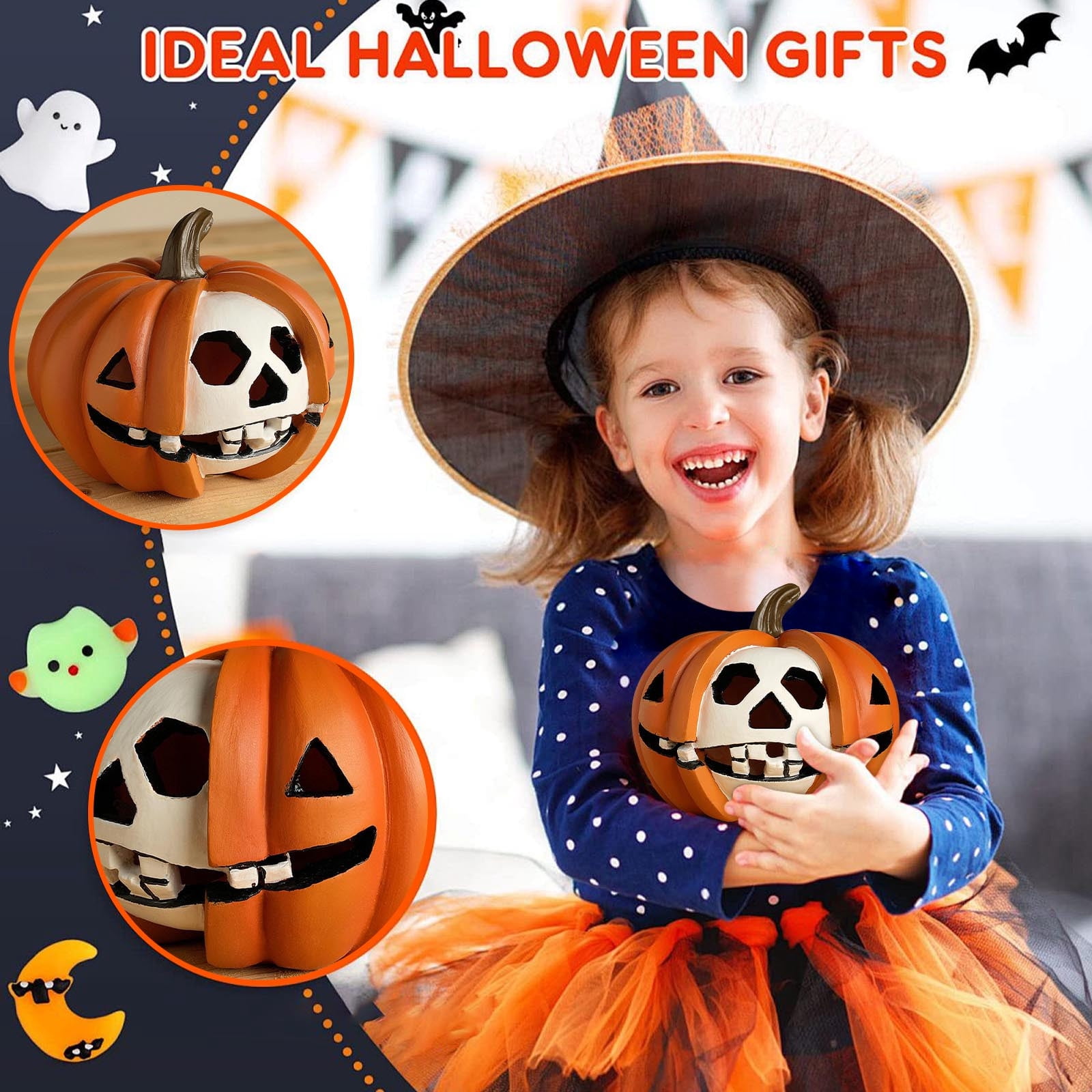 COM1950s Halloween Decorations,Pumpkin Skeleton Ghost Figurine Resin ...