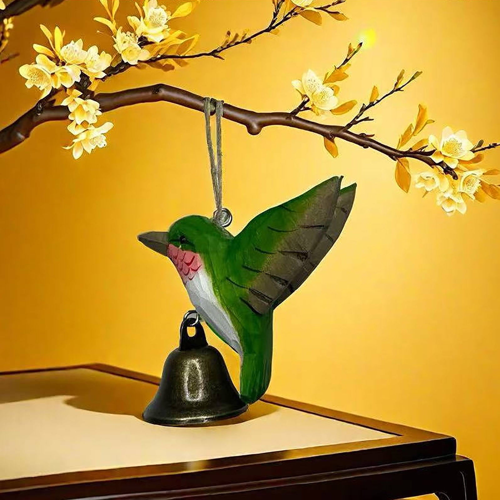 COM1950s Handcrafted Wooden Hummingbird Hanging Ornament with Bells ...
