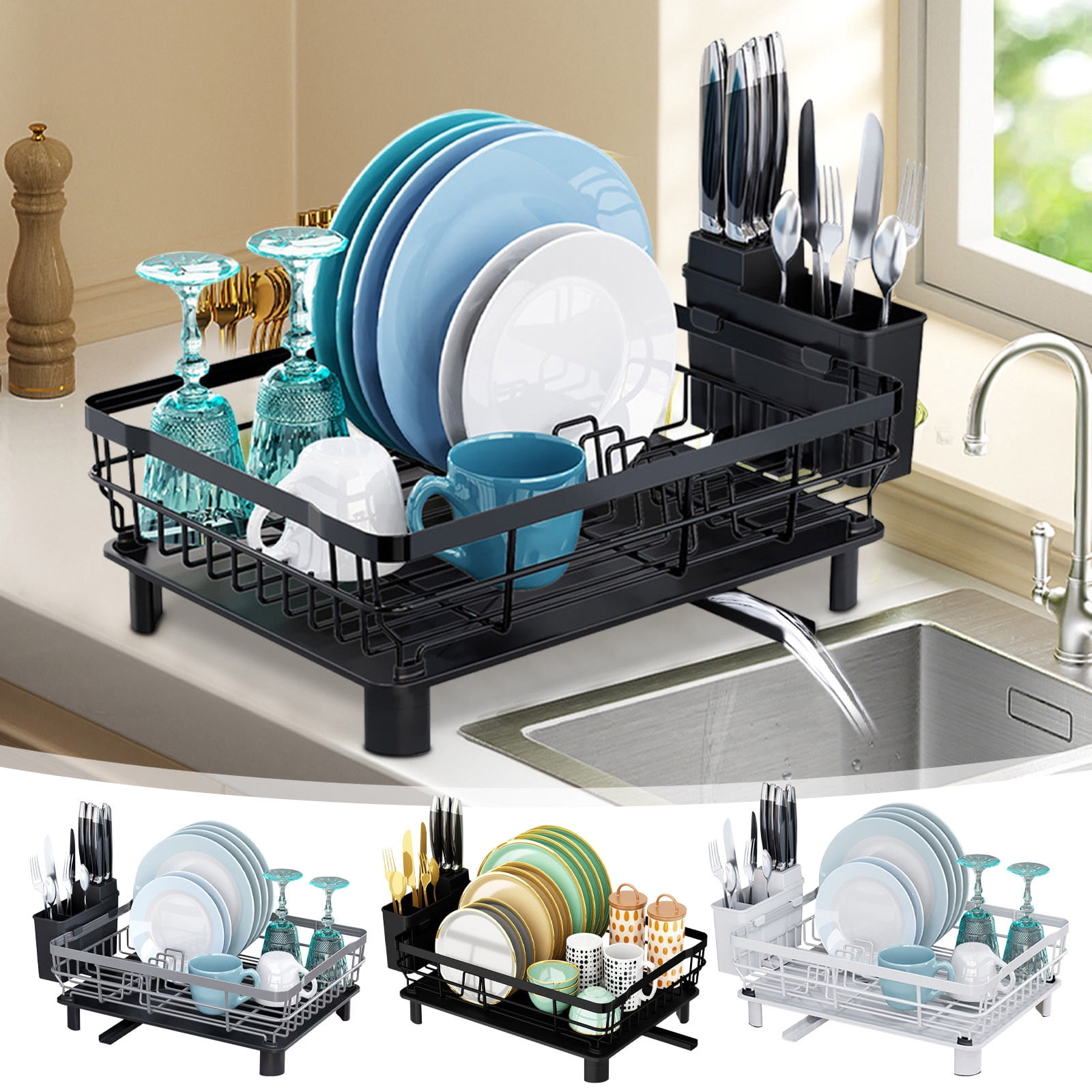 COM1950s Iron Dish Drying Rack with Drainboard Dish Drainers for ...