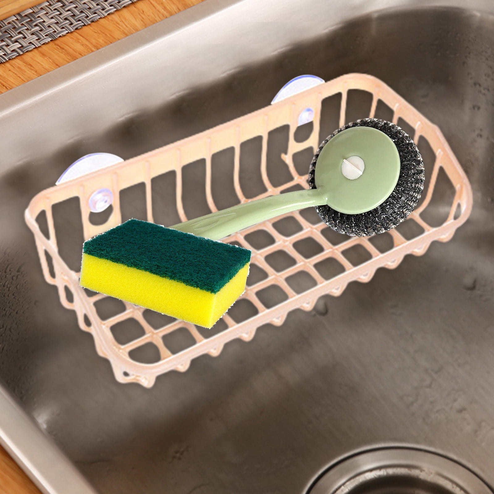 COM1950s Kitchen Storage Shelf Rack Kitchen Sink Suction Cup Draining ...