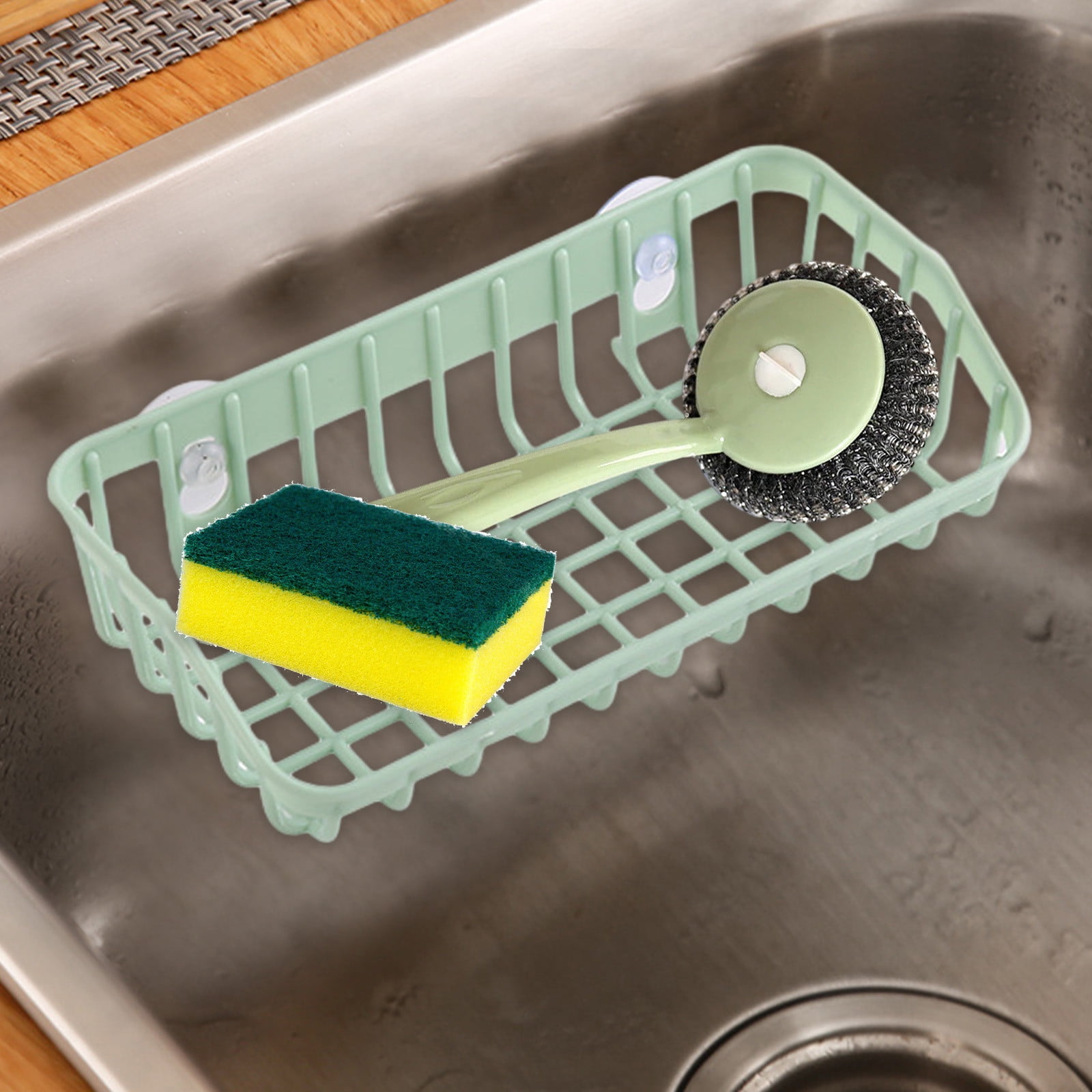 COM1950s Kitchen Storage Shelf Rack Kitchen Sink Suction Cup Draining ...