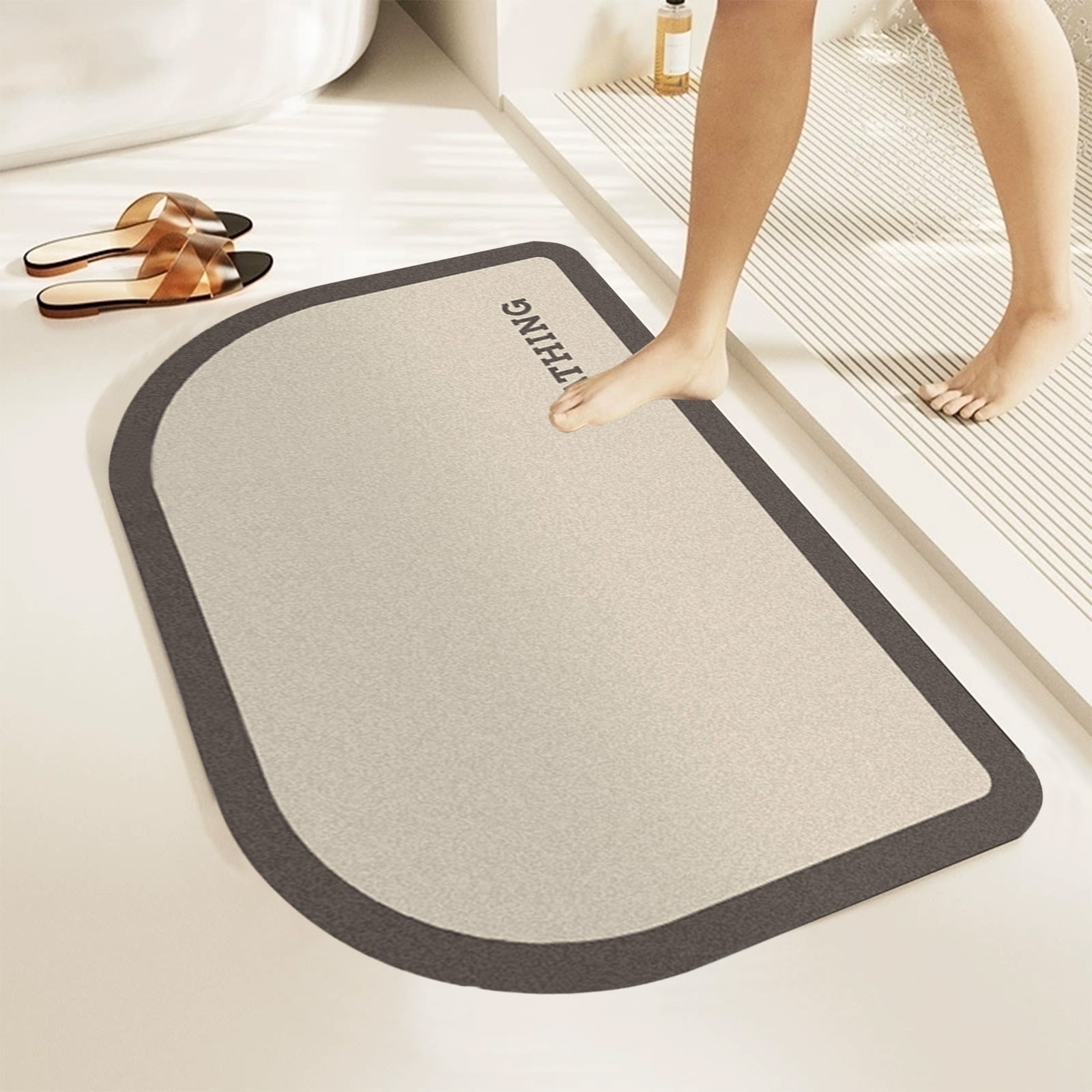 COM1950s Large Rounded Corners Bath Mat,Diatomite Non-Slip Rug,Quick ...