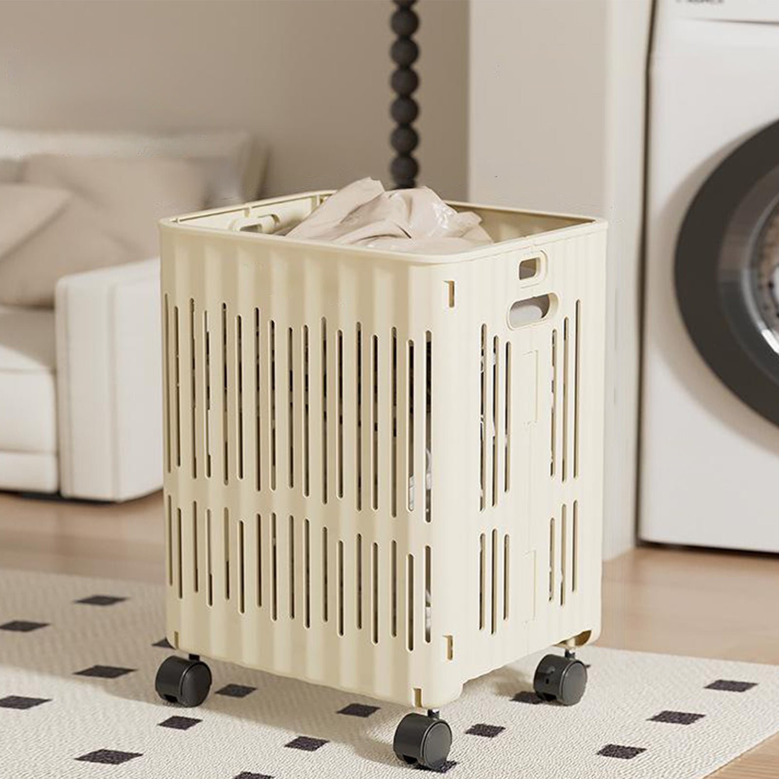 COM1950s Laundry Basket with Wheels,Large Capacity Foldable Storage ...