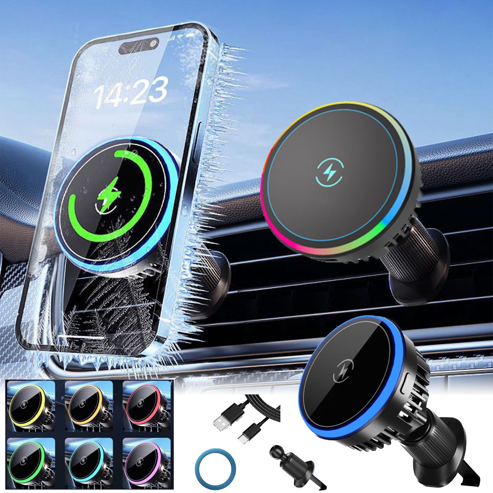 COM1950s Light Up Wireless Charger Car Mounted Magnetic Wireless ...