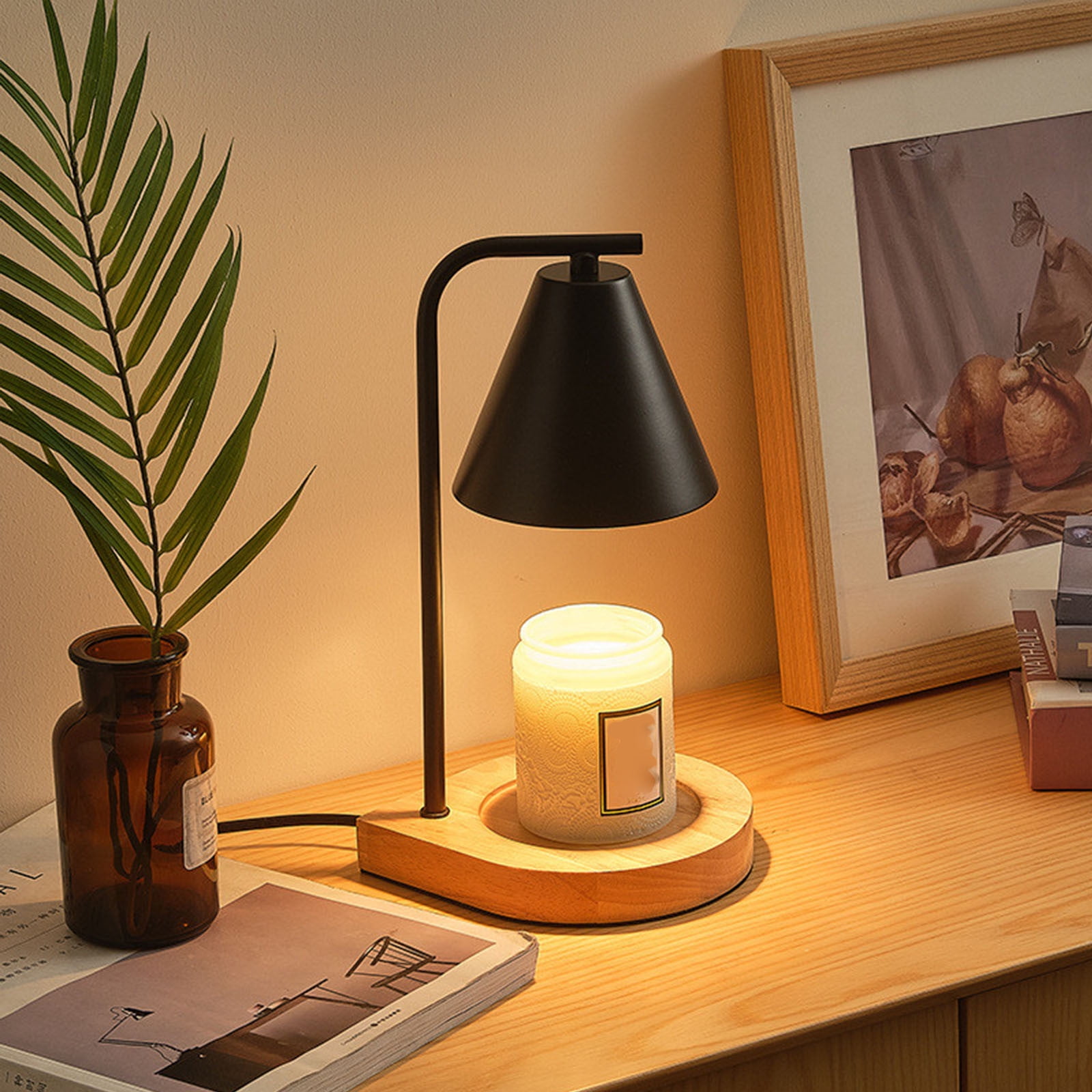 COM1950s Linglan Aromatherapy Wax Melting Lamp Bedhead Wood Art Candle ...