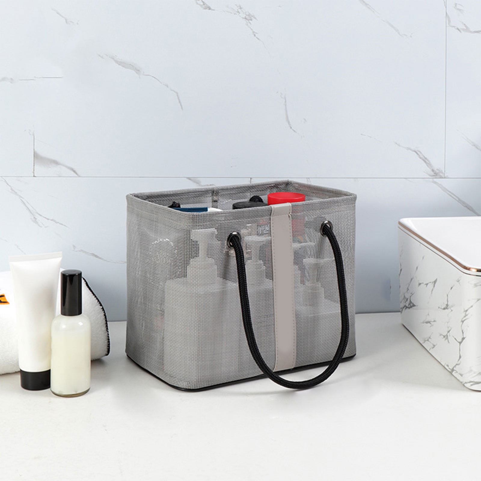 COM1950s Metal Frame Toiletry Bag,Foldable Shower Organizer with Mesh ...