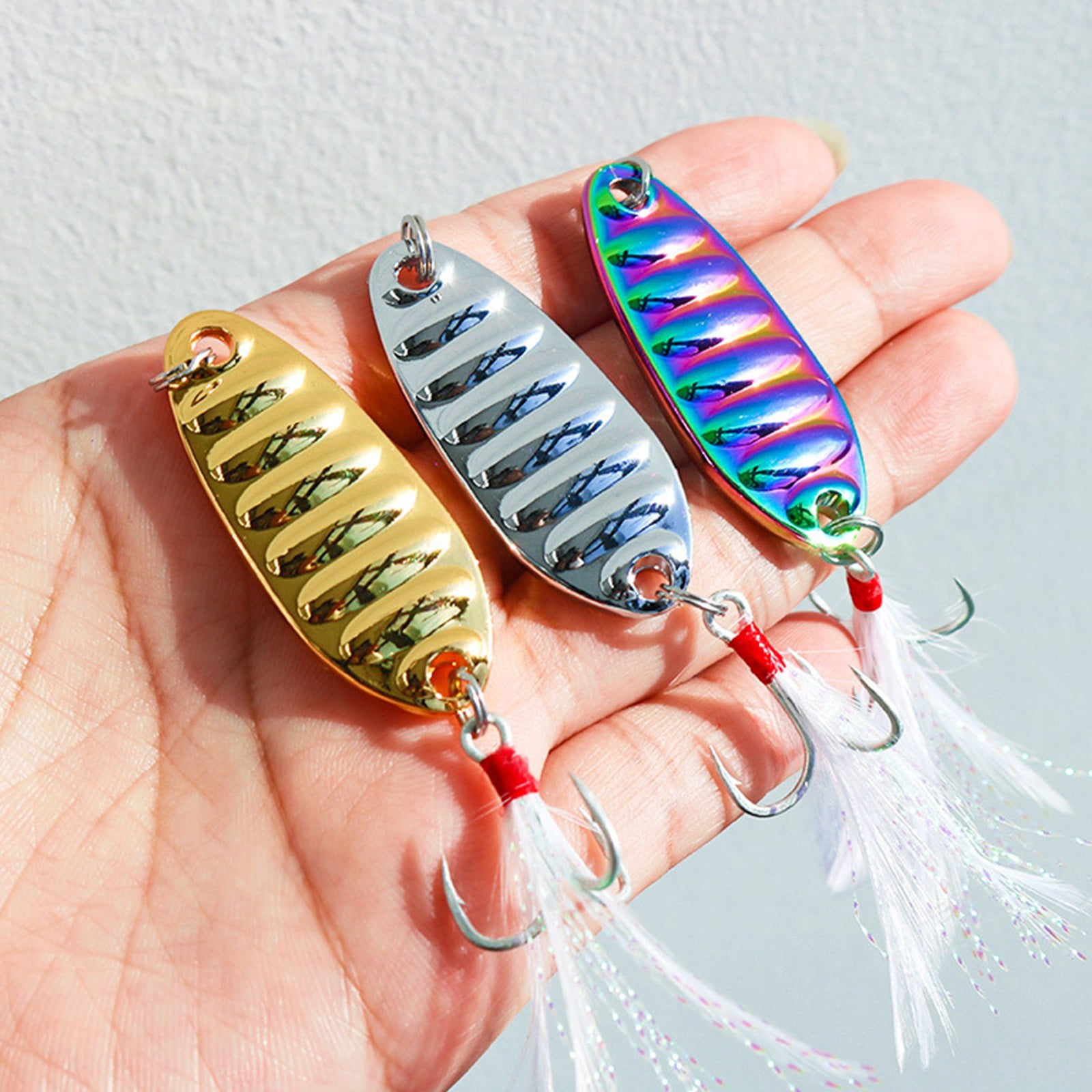 COM1950s Metal Hard Bait Lure with 3 Tail Hooks - 0.6-Inch Reflective ...