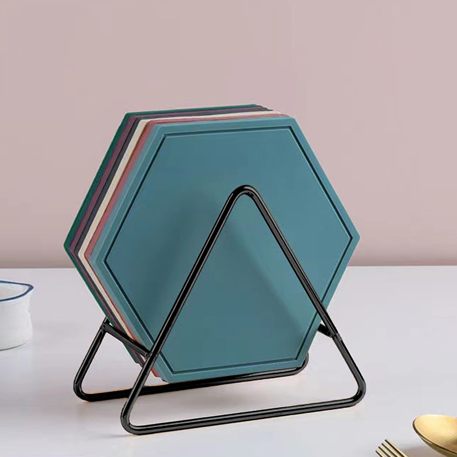 COM1950s Modern Coaster Holder Triangle Black/Gold Iron Metal Coaster ...