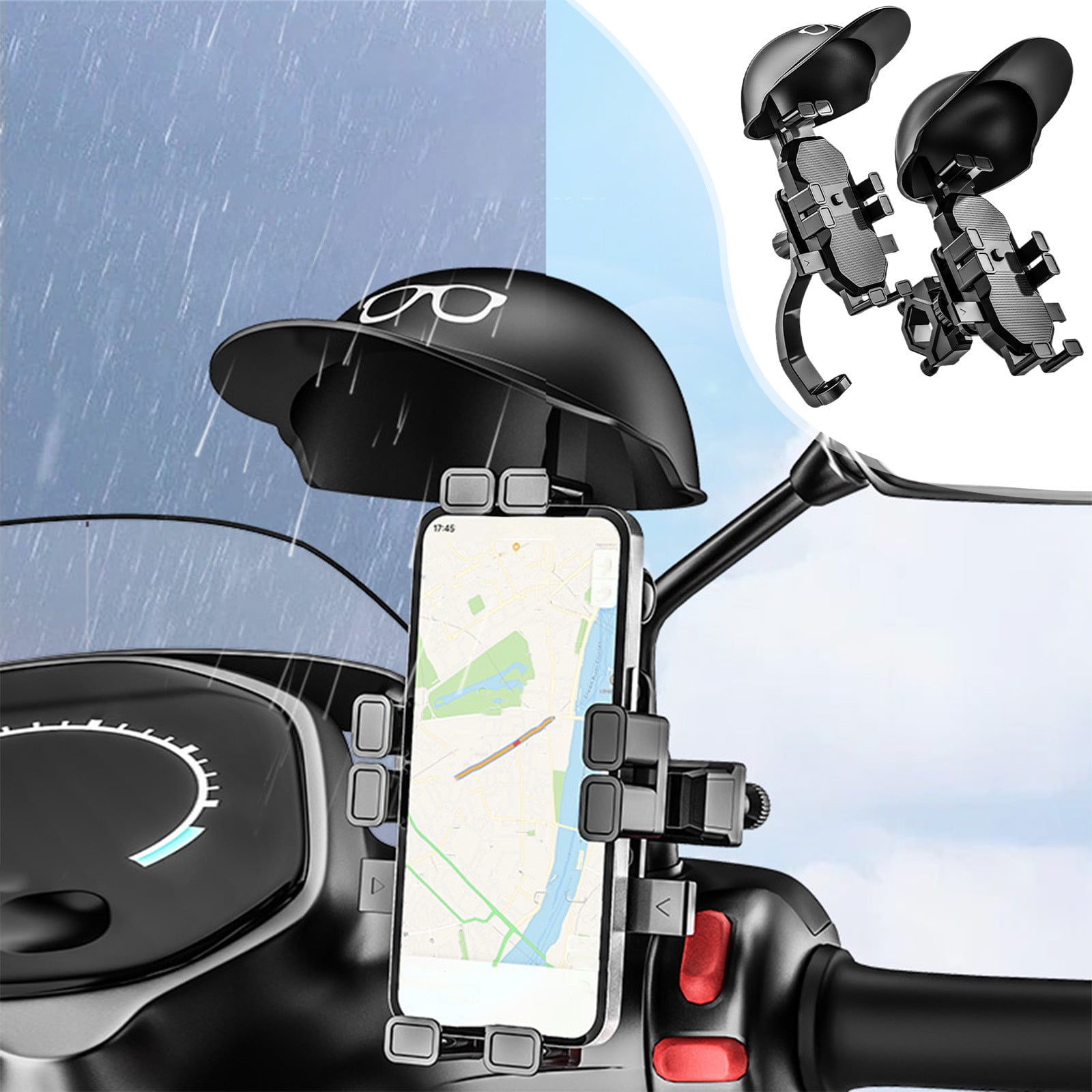 COM1950s Motorcycle Phone Mount with Rain Shield - Octagonal Clamp for ...