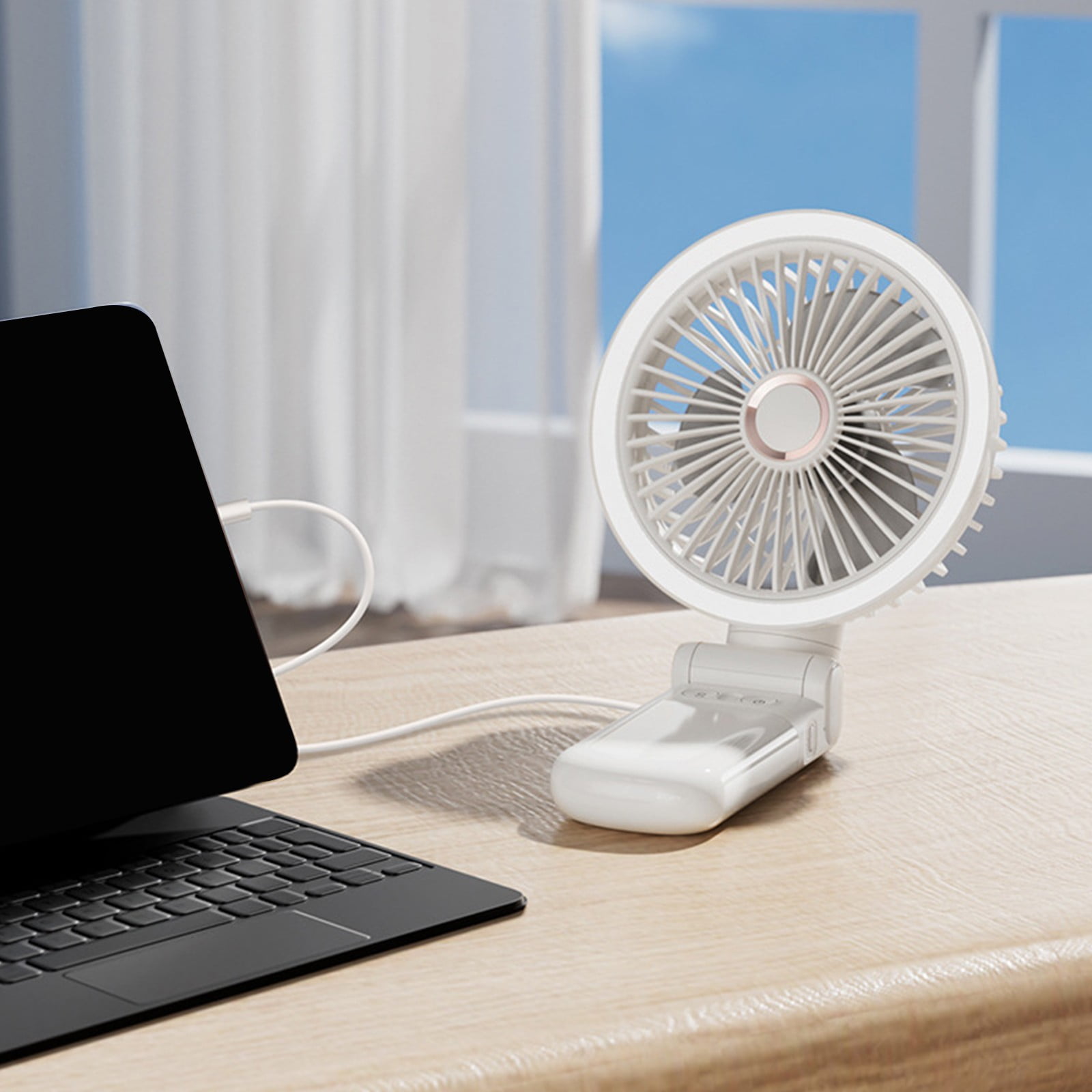 COM1950s Multifunctional Oscillating Fan,Handheld Mini Fan with Led ...