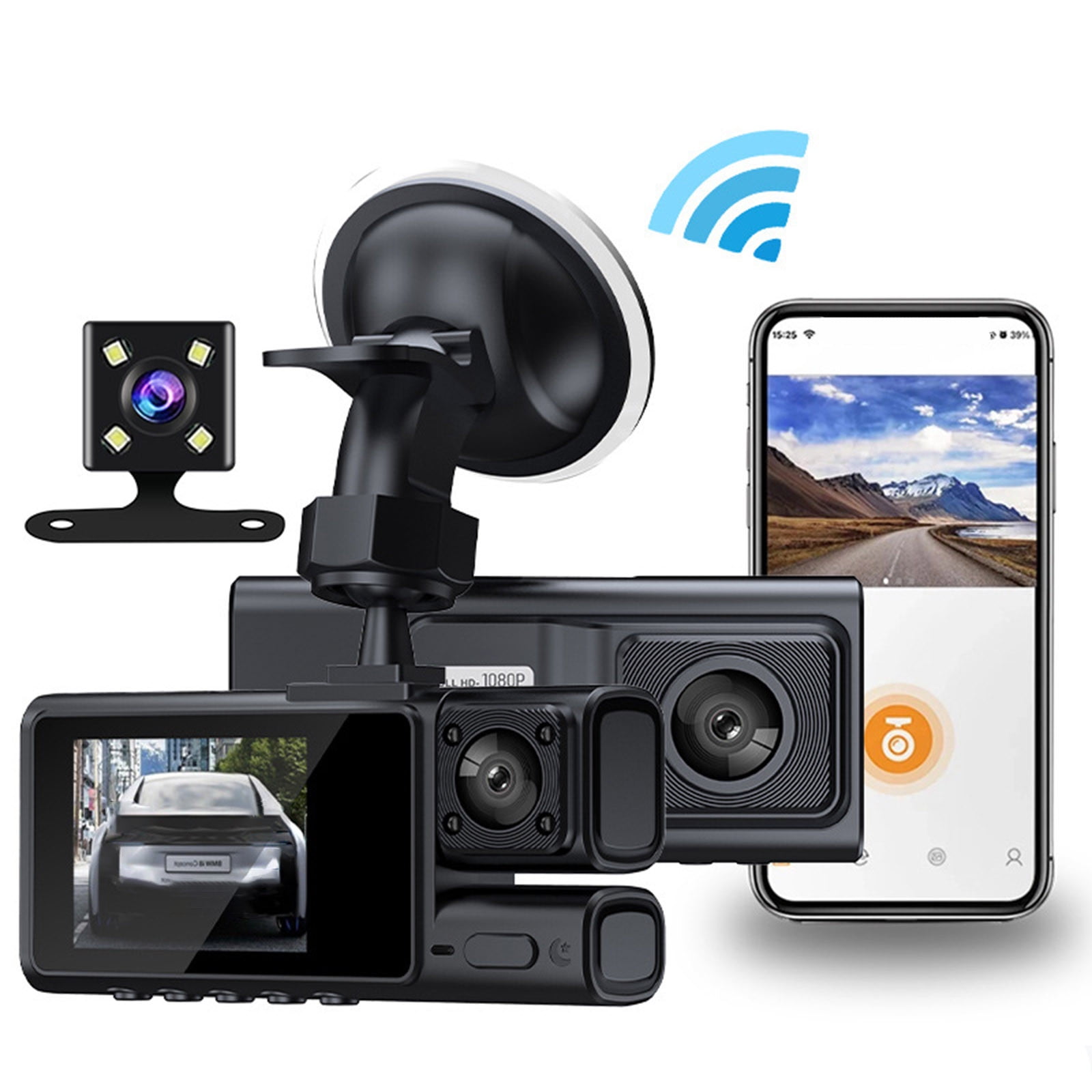 COM1950s Night Vision Dash Cam Dash Cam Front Inside Rear 1080P Dash ...