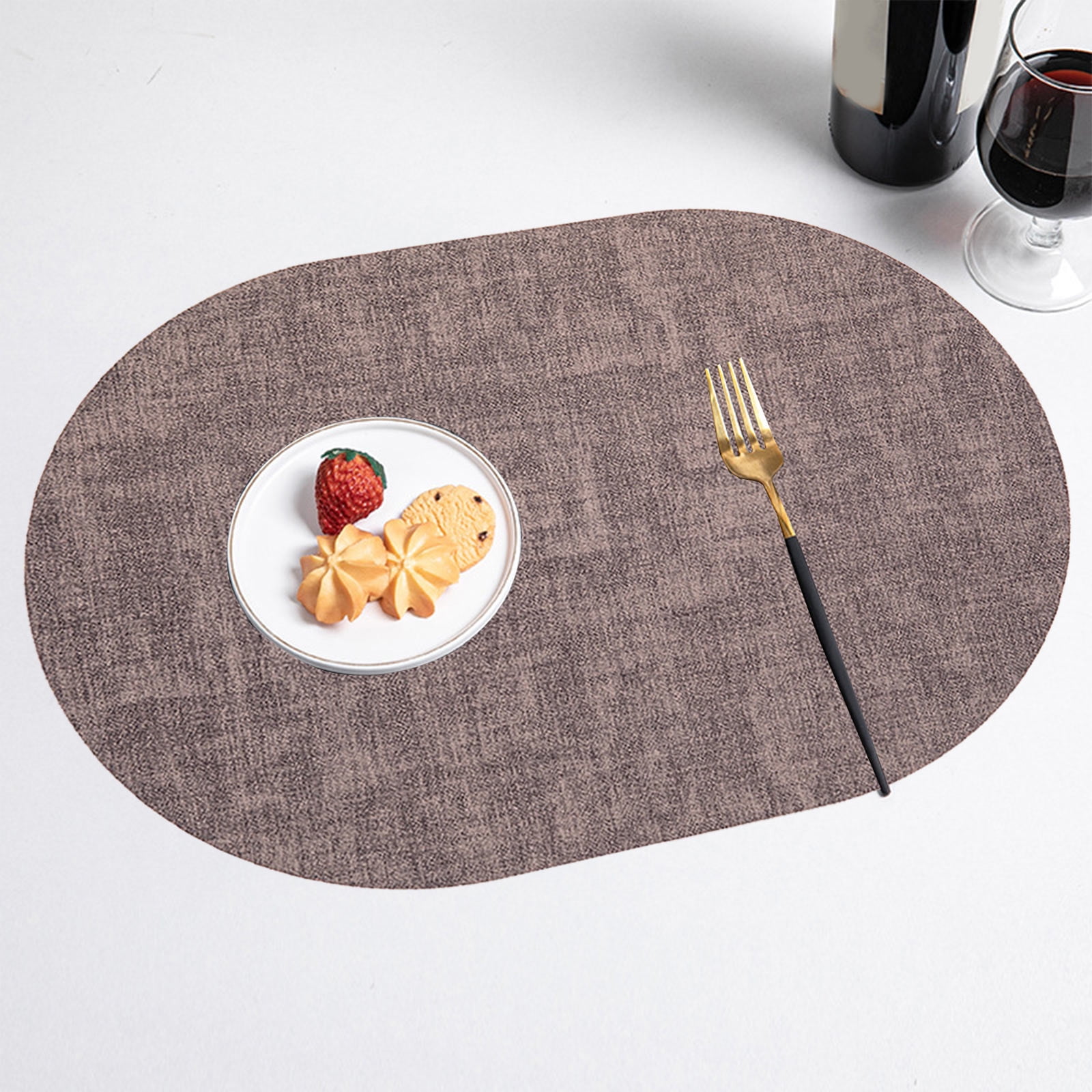 COM1950s Oval Cloth Grain Leather Placemats Oil Proof Western Food Heat ...