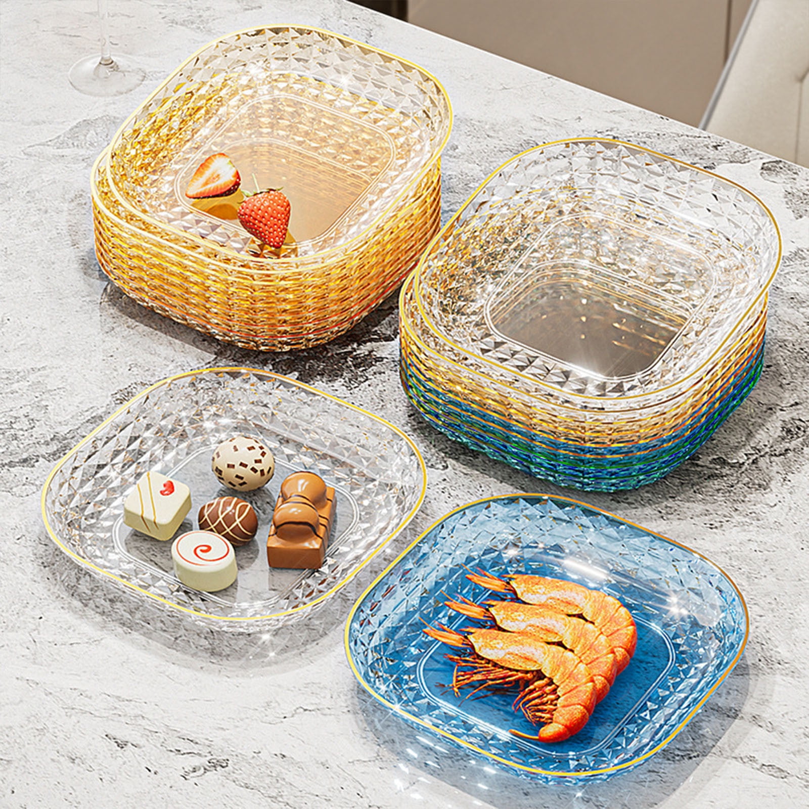 COM1950s Plastic Plates Reusable,Plastic Plates for Party,4 Pcs Plastic ...