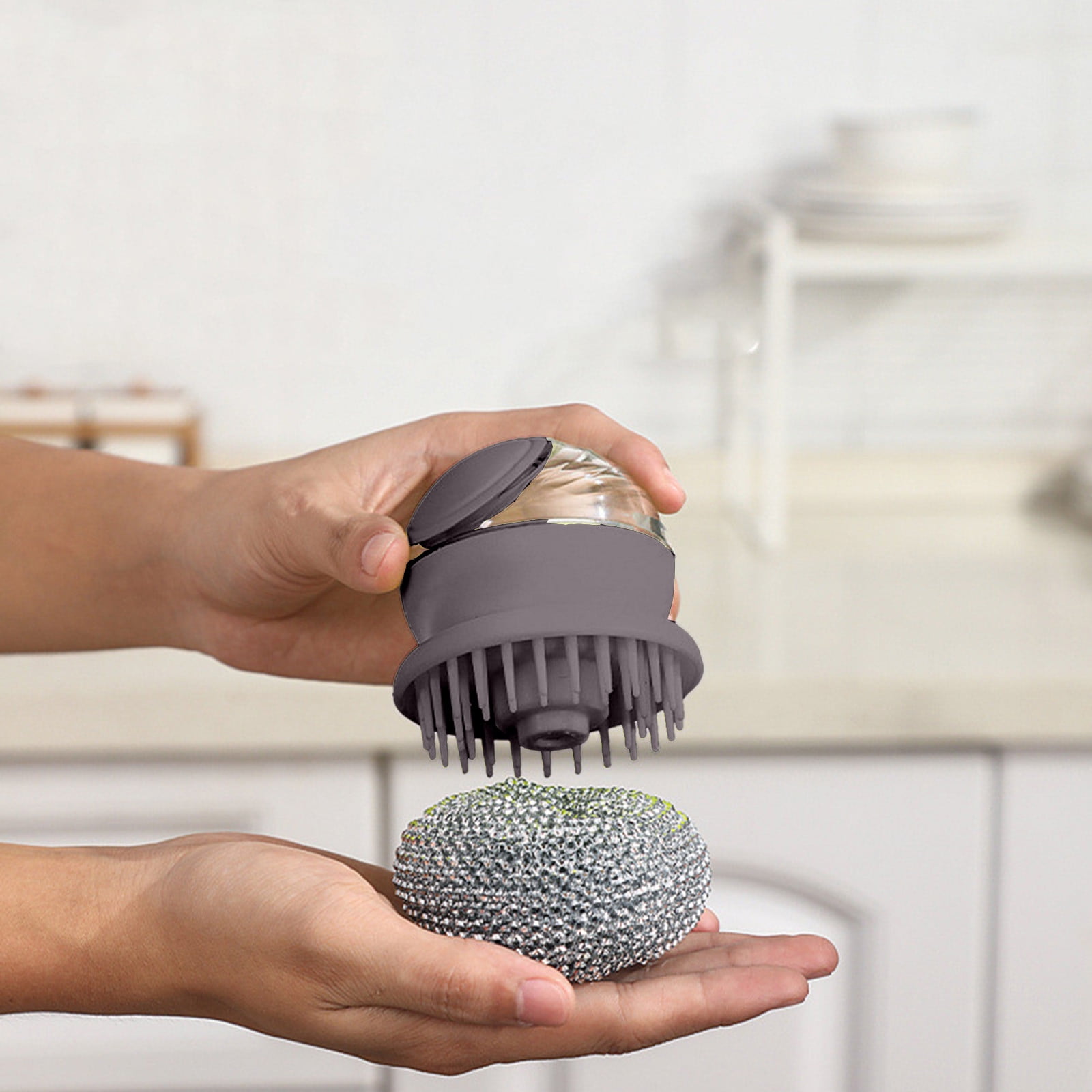 COM1950s Press Liquid Pot Brush,Auto-Dispensing Kitchen Scrubber for ...