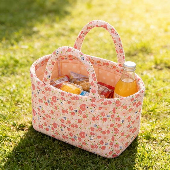 COM1950s Printed Storage Basket with Handle, Portable Fabric Organizer ...