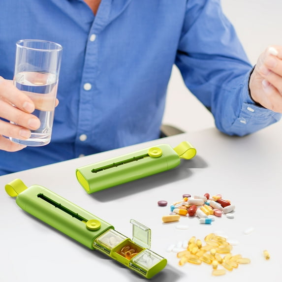 COM1950s Pull Up Pill Box,3 Compartment Pill Organizer with Individual ...