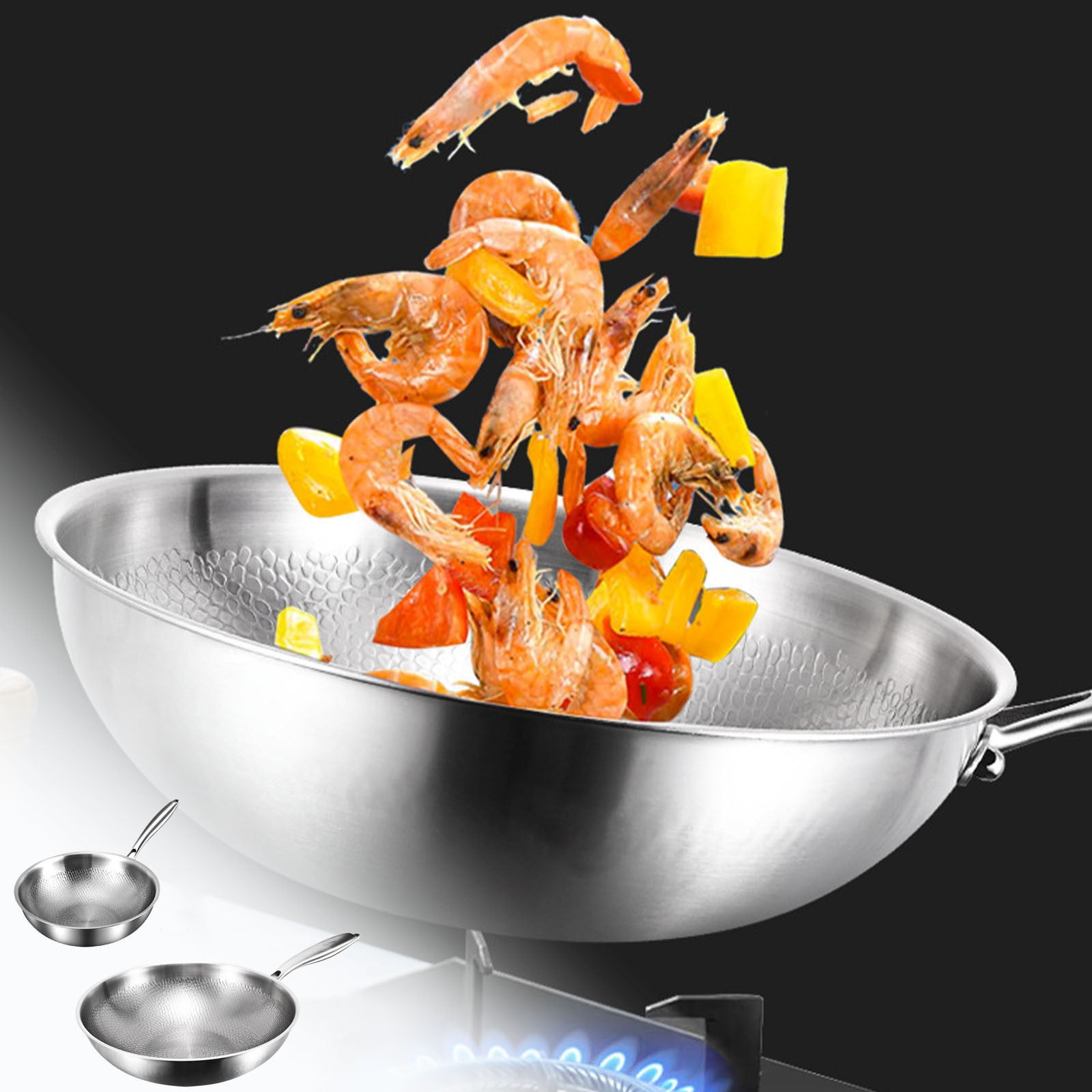 COM1950s Pure Titanium Hammered Wok Pan,Non Stick Induction Compatible ...