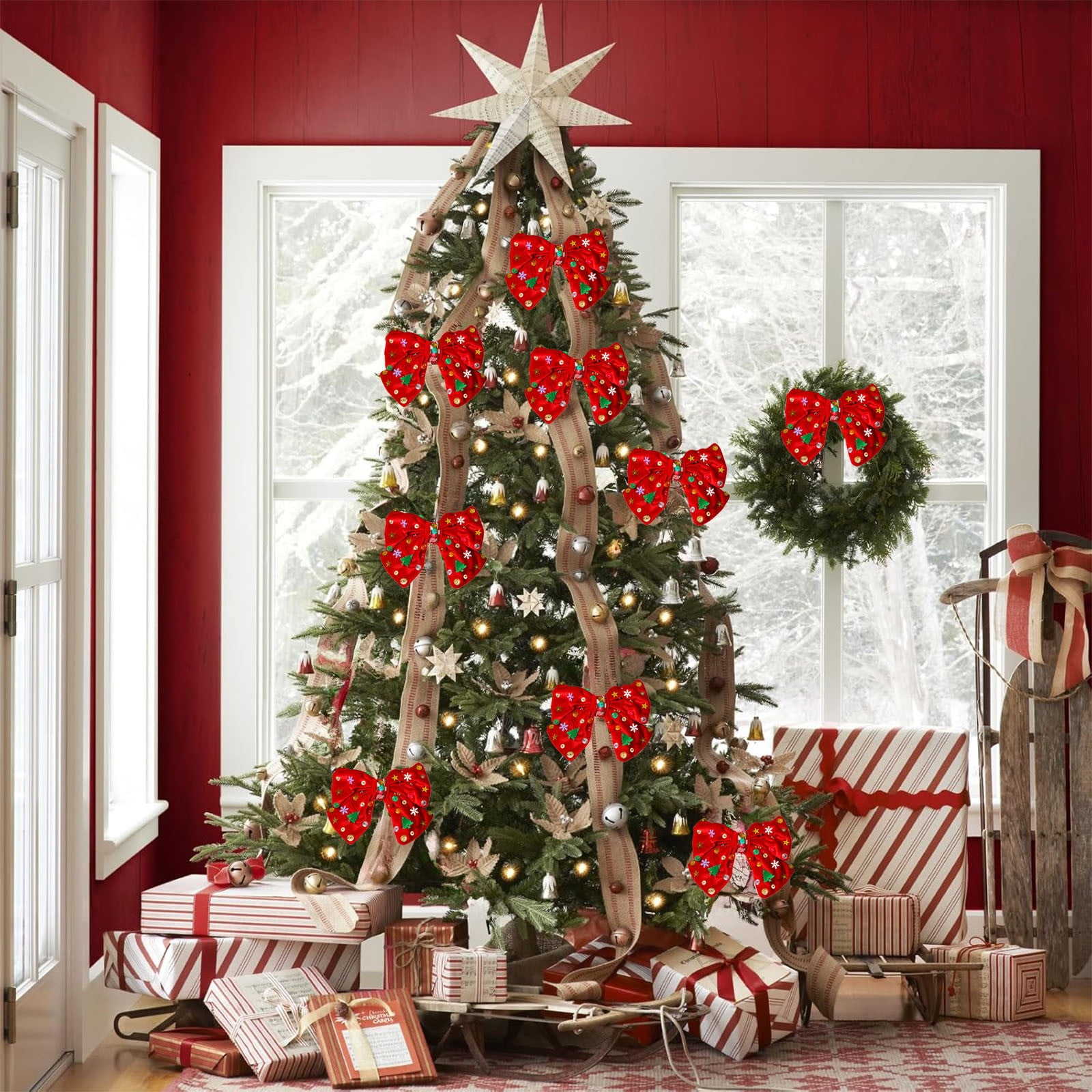 COM1950s Red Velvet Christmas Bows Handmades Christmas Bows with Sequin ...