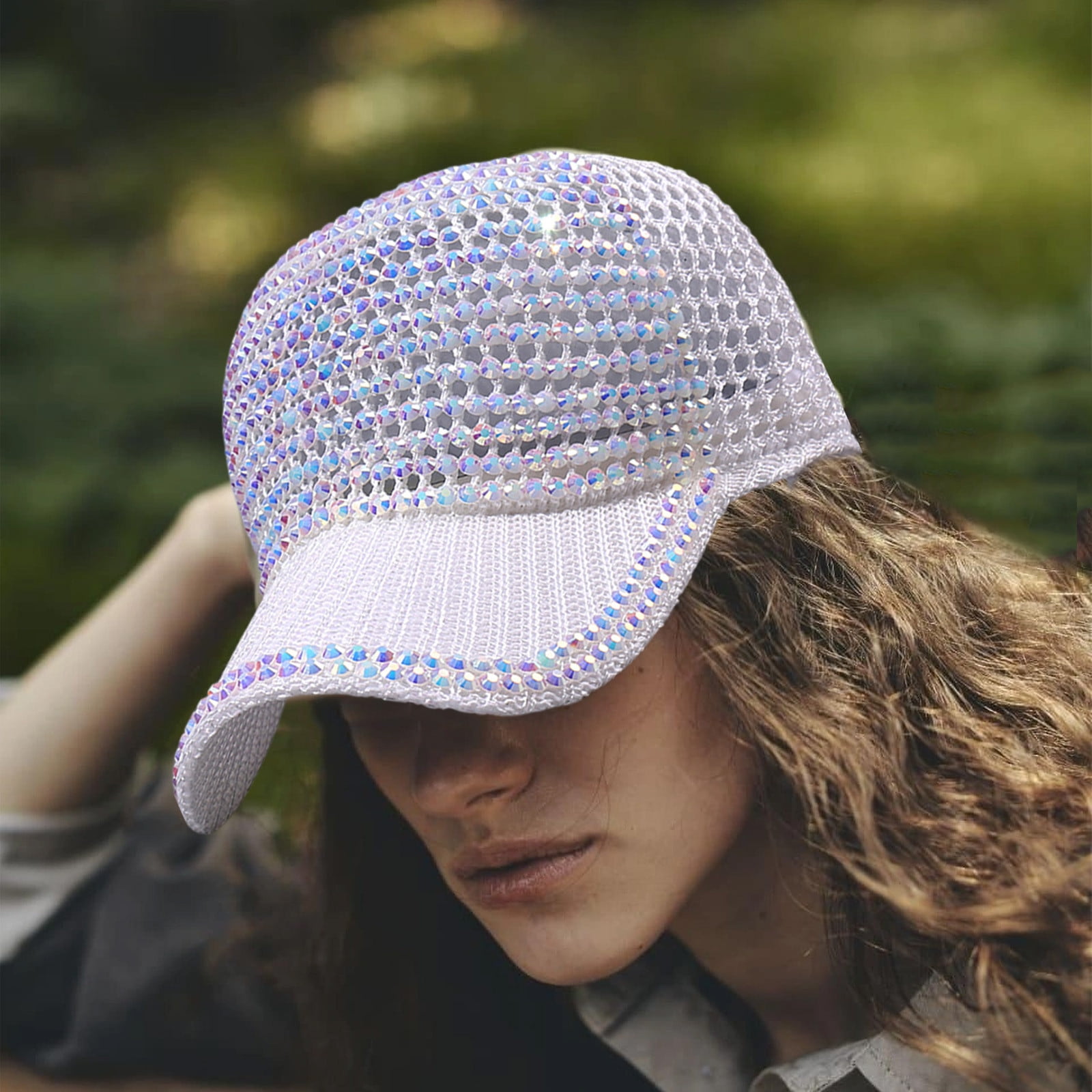 COM1950s Rhinestone Baseball Cap for Women Men,Adjustable Ponytail Sun ...