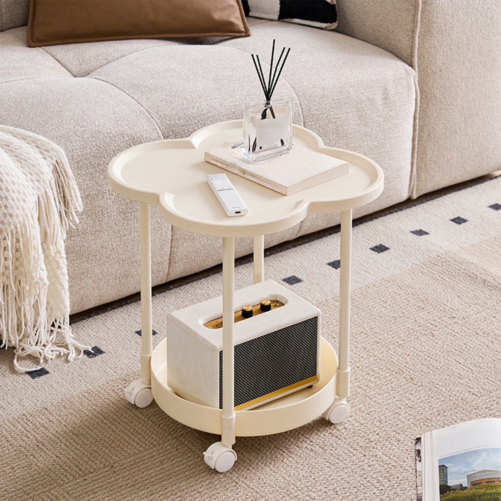 COM1950s Rolling Bedside Table with Wheels,Mobile 2-Tier End Table for ...