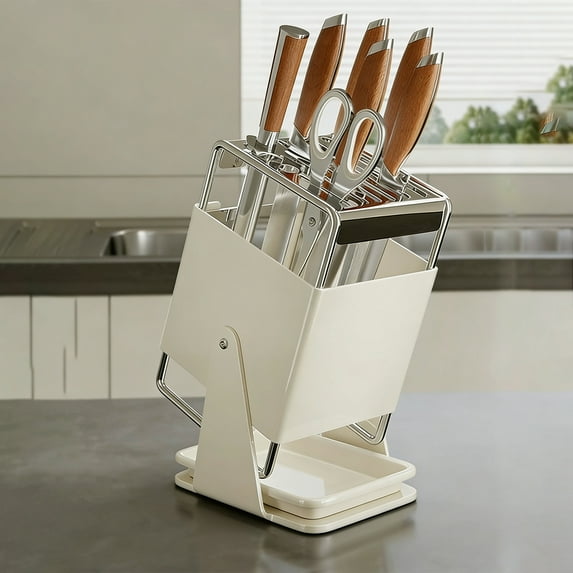 COM1950s Rotating Knife Block,Stainless Steel Kitchen Knife Organizer ...