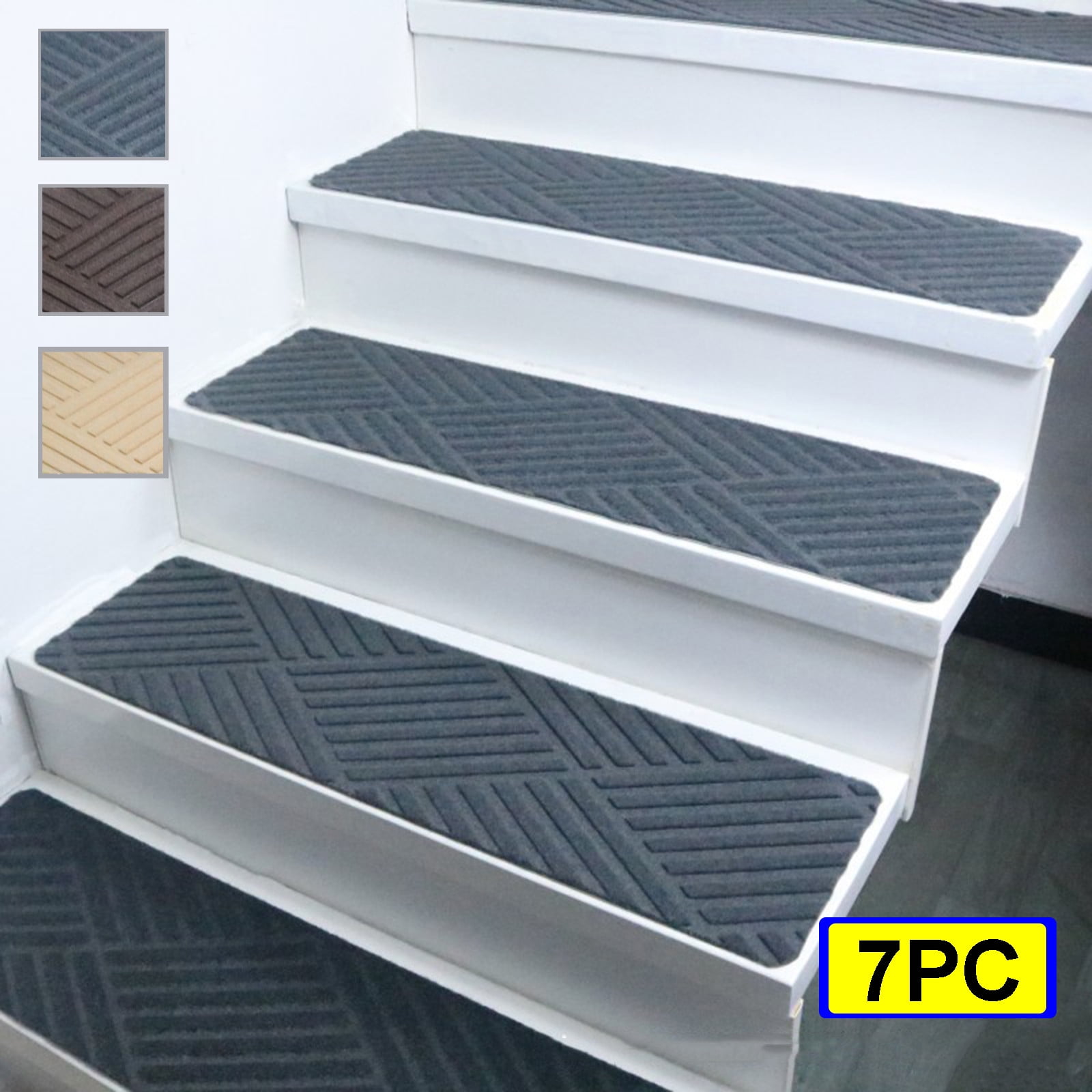 COM1950s Self-Adhesive Stair Treads 7 Pcs,Diagonal Stripe Non-Slip Mats ...