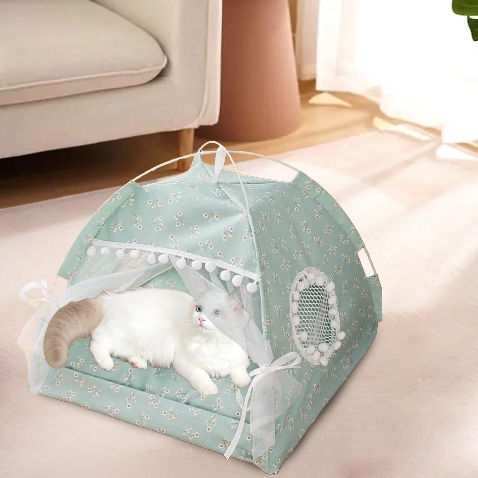 COM1950s Semi Enclosed Pet Tent for Cats and Dogs,All Season Yurt Bed ...