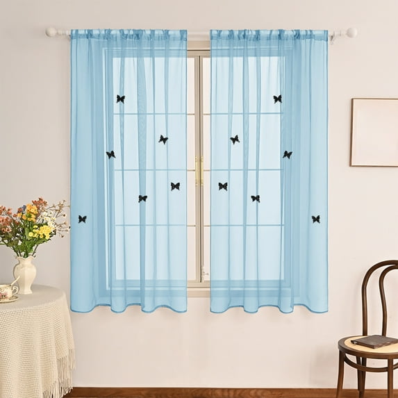 COM1950s Sheer Curtains with Double Layer 3D Butterflies,Rod Pocket ...