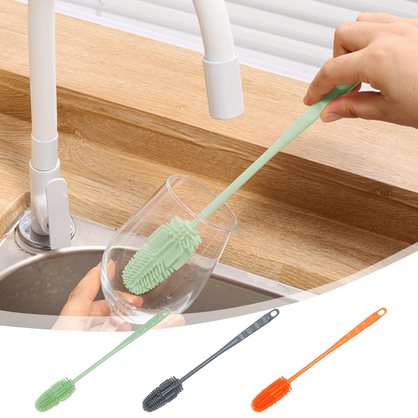 COM1950s Silicone Long Handle Cup Brush with Ergonomic Grip for Coffee ...