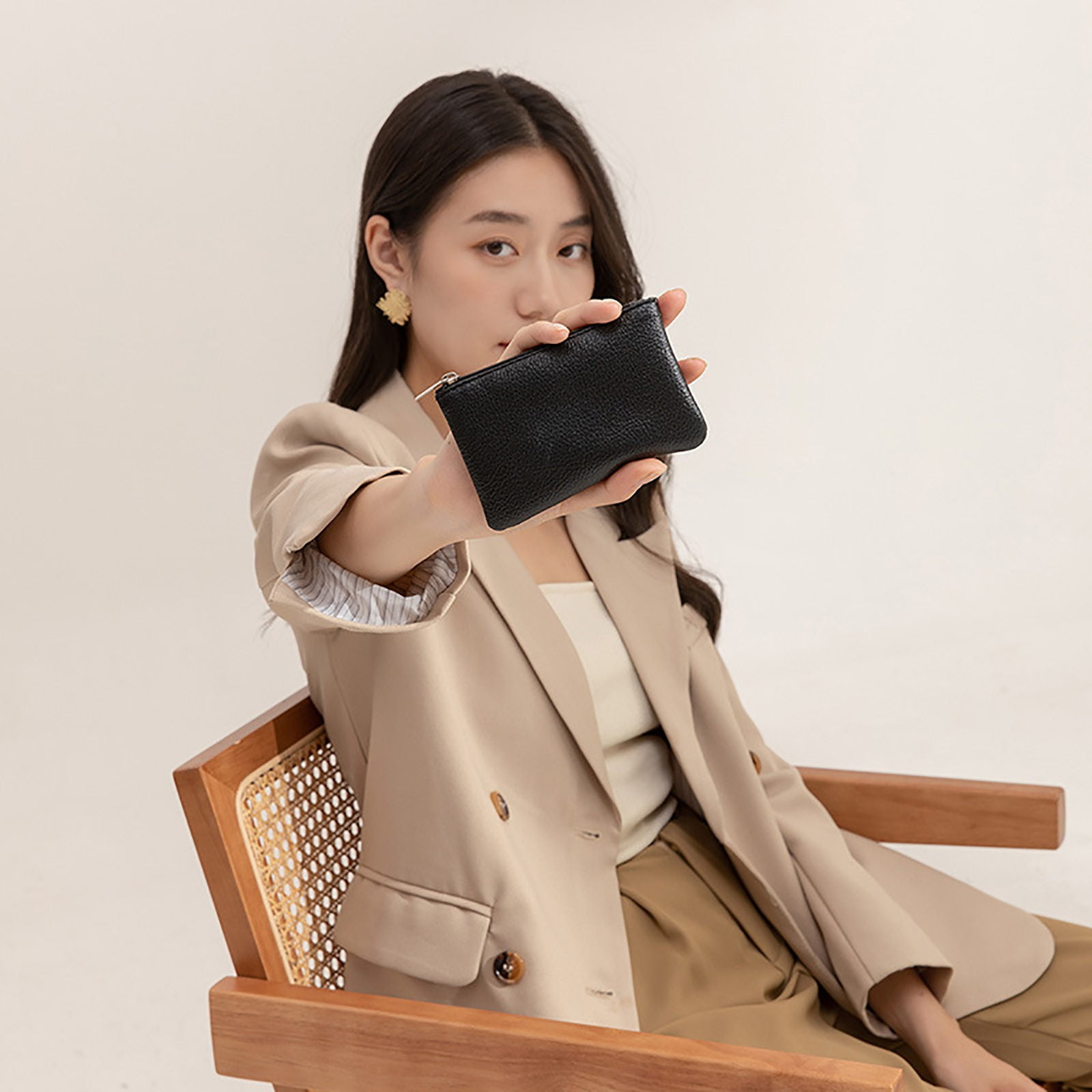 COM1950s Small Change Purse Coin Purse, PU Leather Lychee Pattern Coin ...