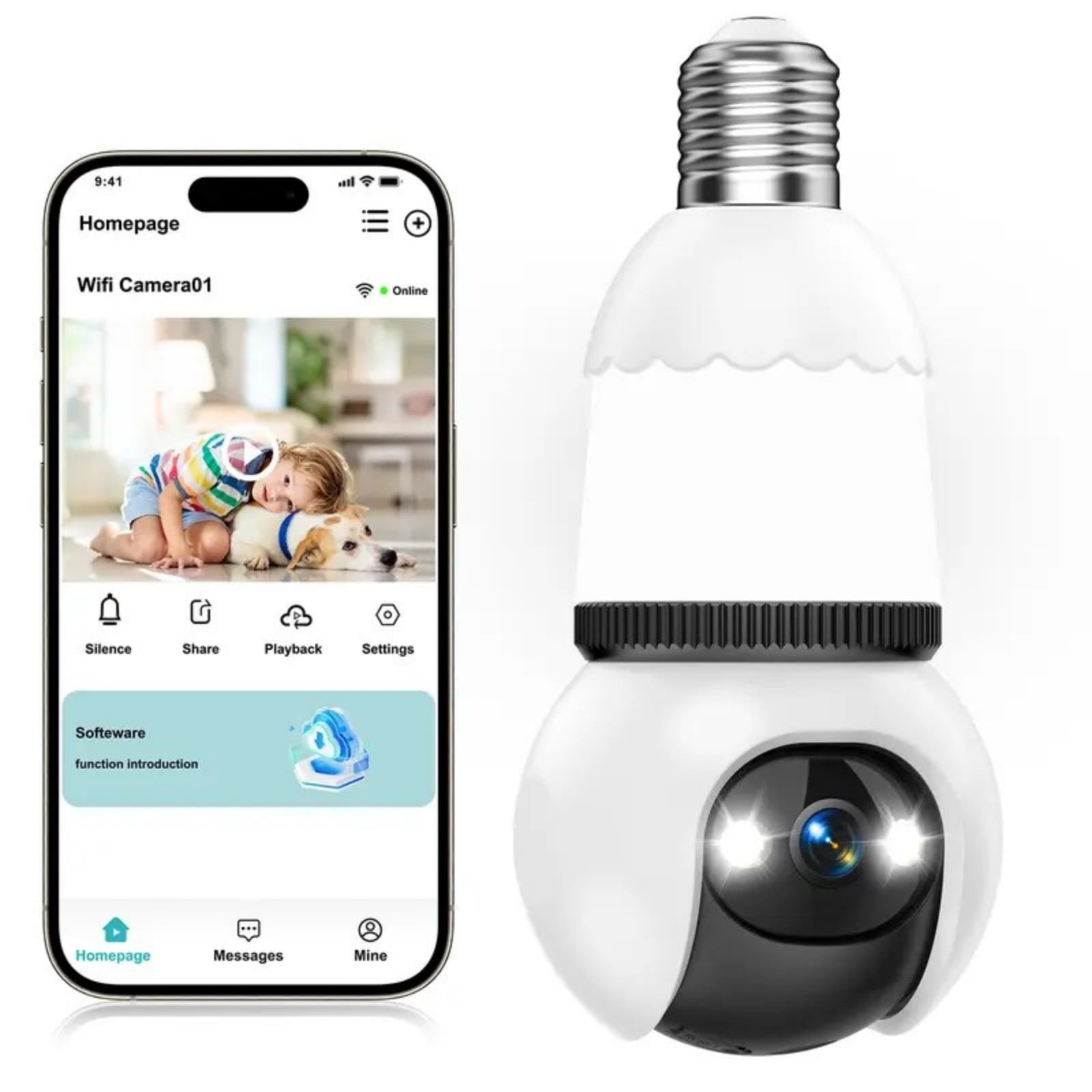 COM1950s Smart Light Bulb Security Camera,2Mp 360° Pan/Tilt Wifi Indoor ...