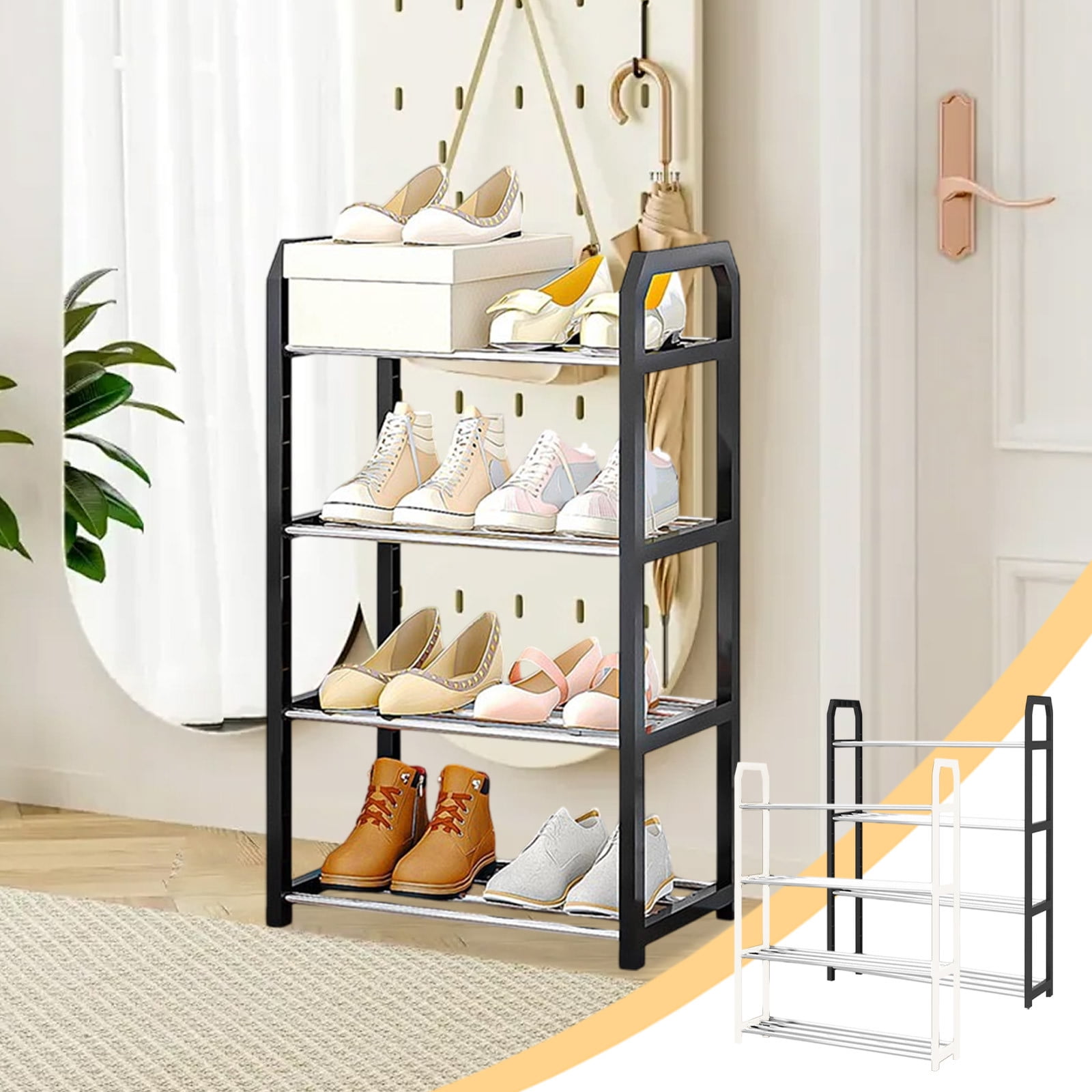 COM1950s Space Saving Shoe Rack for Small Spaces, 4-Tier No Tools ...