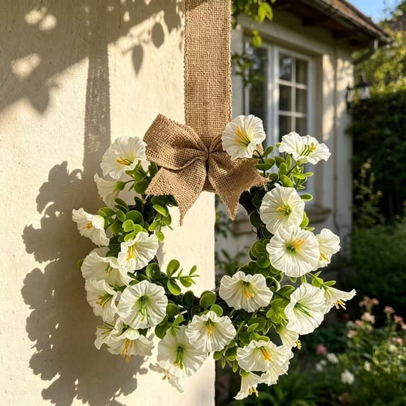 COM1950s Spring Floral Wreath with Bow, Artificial Trumpet Flower Door ...