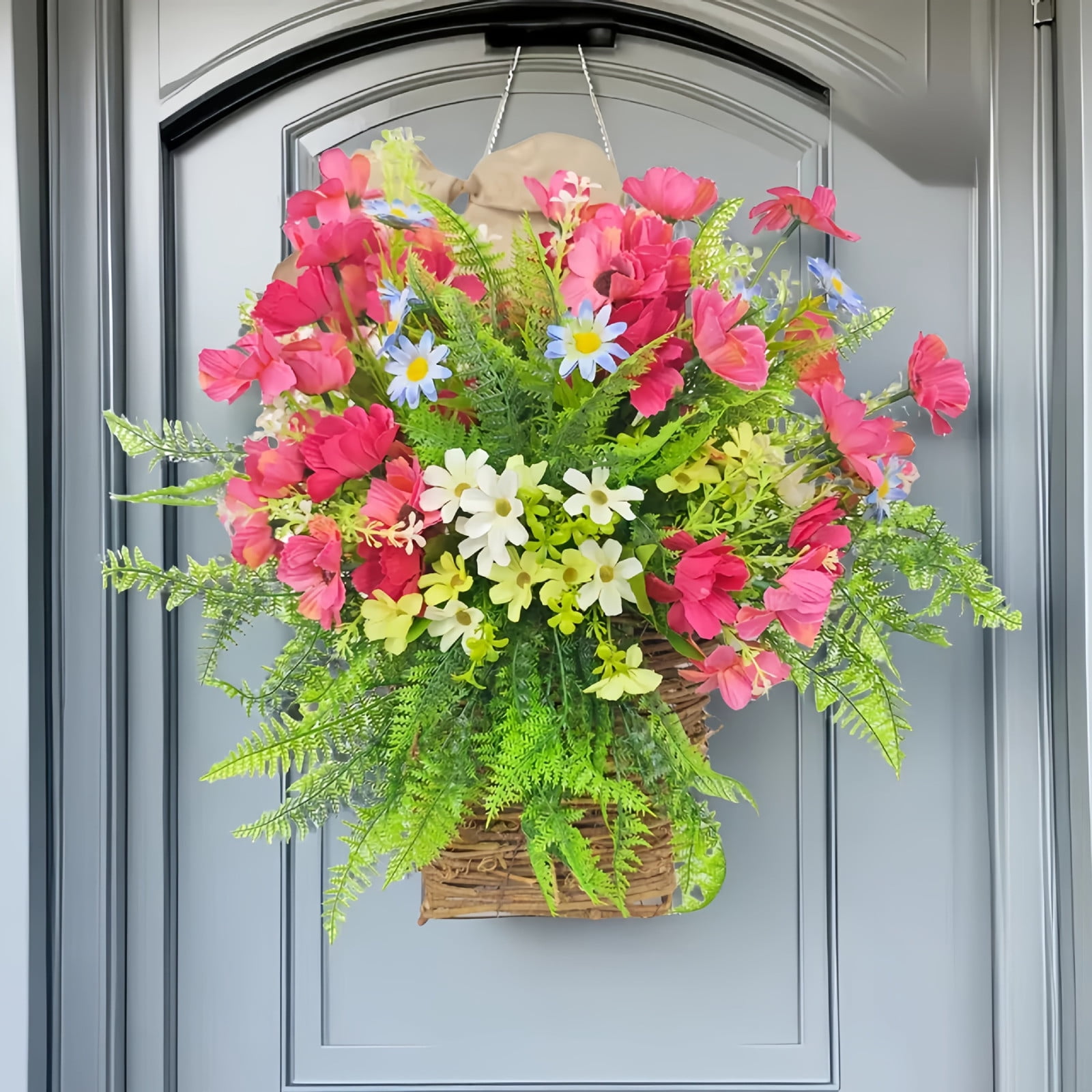 COM1950s Spring Hydrangea Basket Garland,Artificial Rattan Door Hanging ...