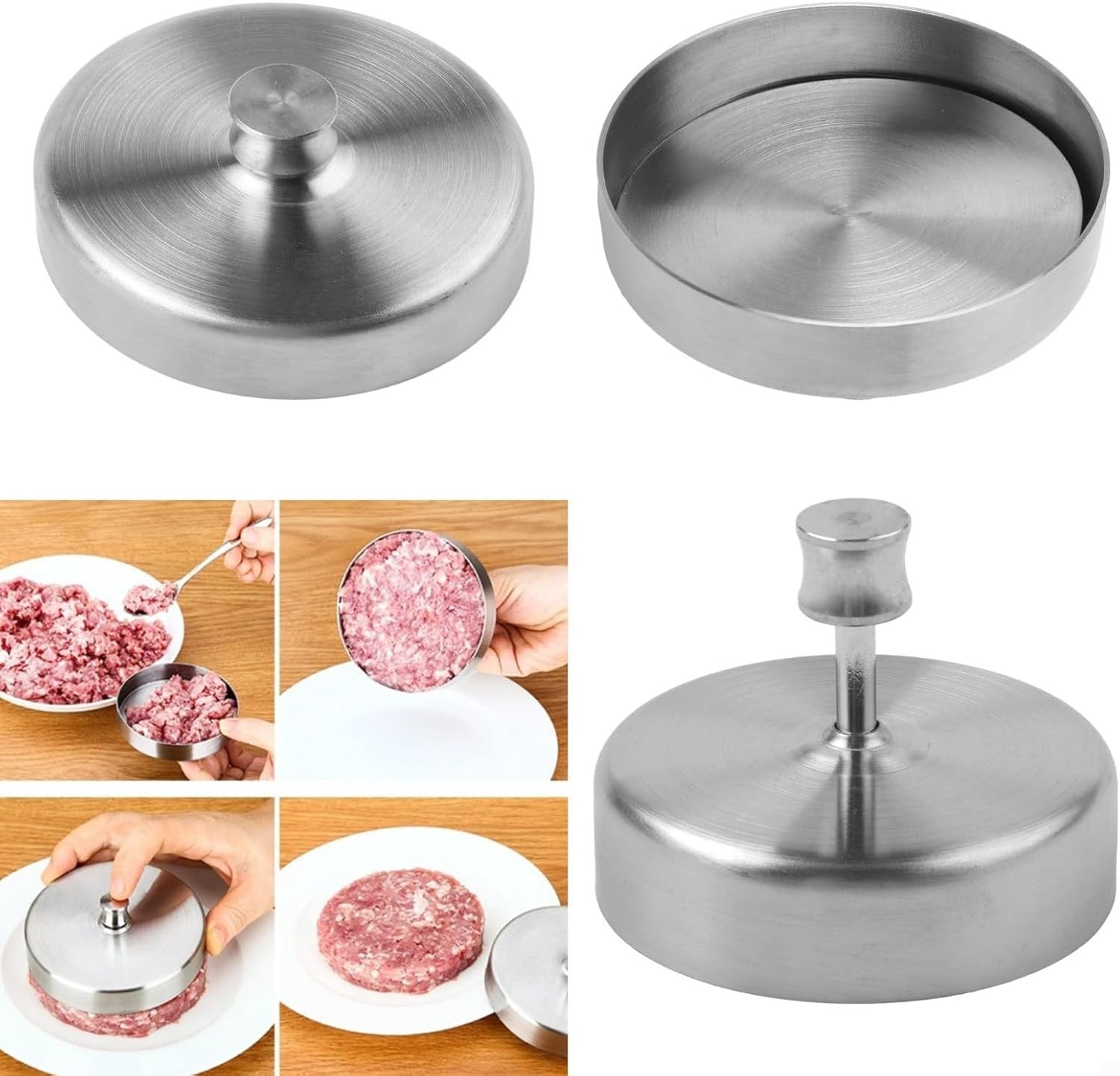 COM1950s Stainless Steel Burger Press,Adjustable Hamburger Patty Maker ...